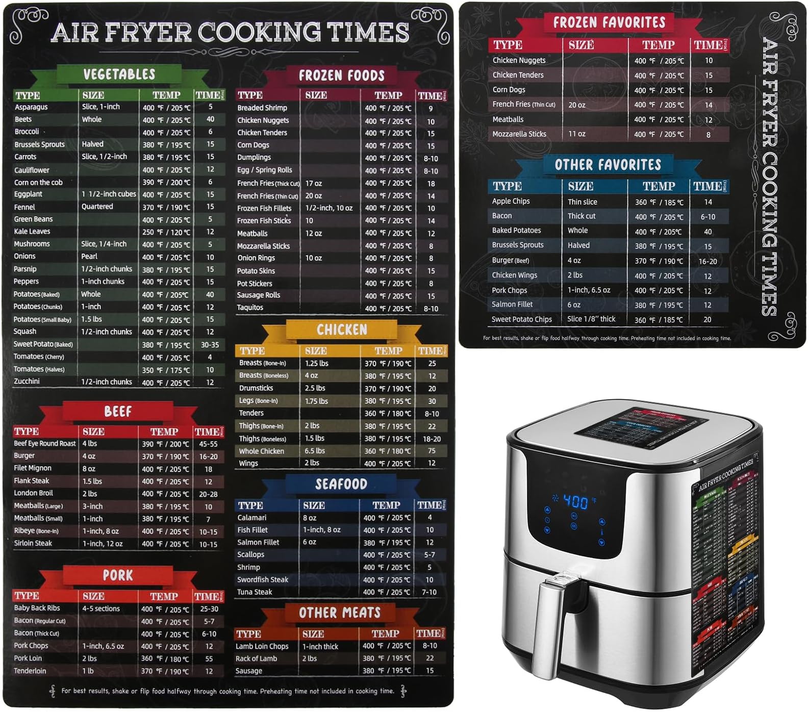 Magnetic Air Fryer Cooking Guide,Over 200 Air Fryer Cheat Sheet Cooking ...