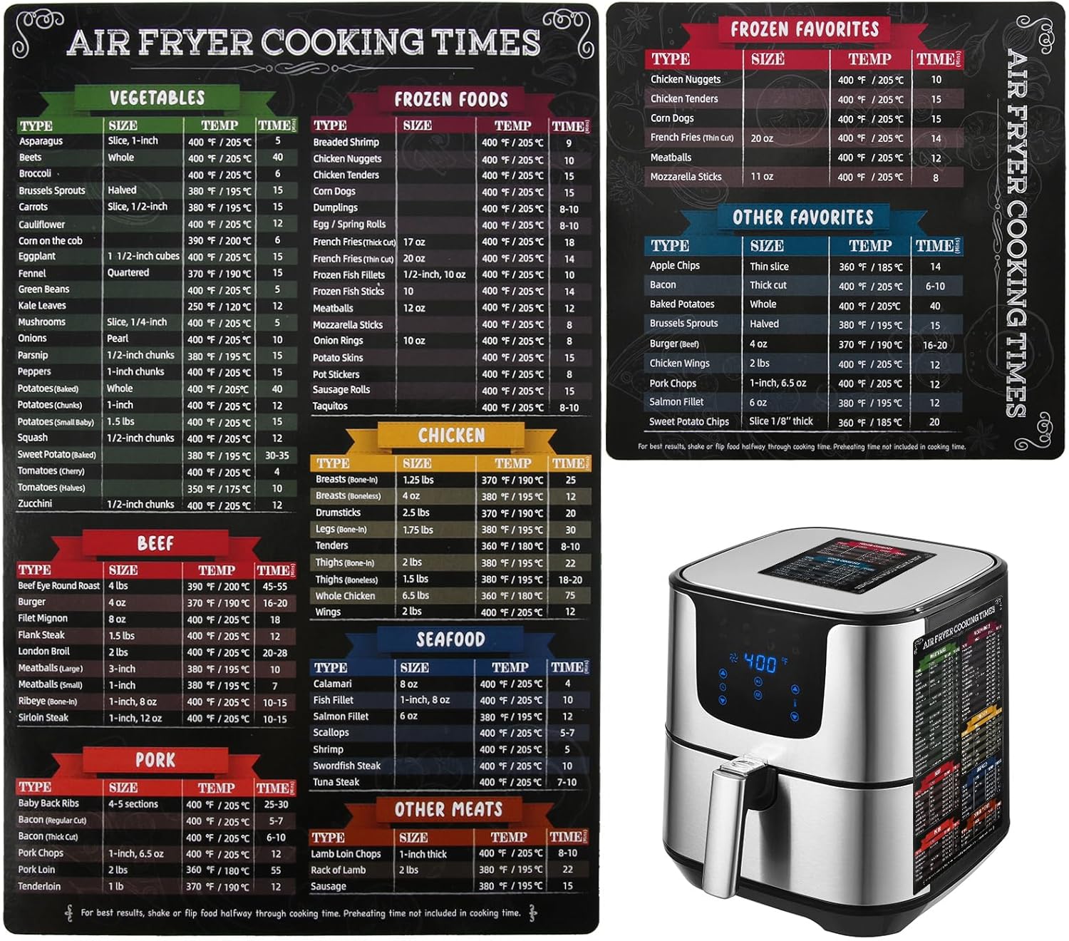 2 Pack Air Fryer Cooking Times Chart Accessories UK, Air Fryer Magnetic Cheat Sheet, Air Fryer ...