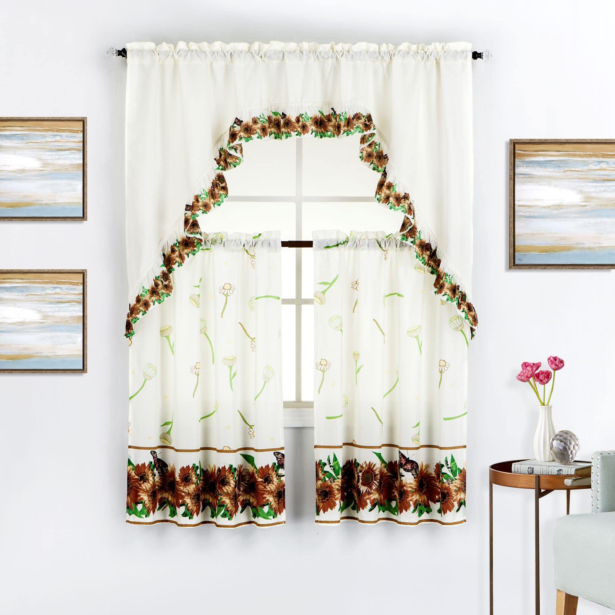 Amazon.com: 3-Piece Rod Pocket Printed Kitchen Curtain Swag Valance ...