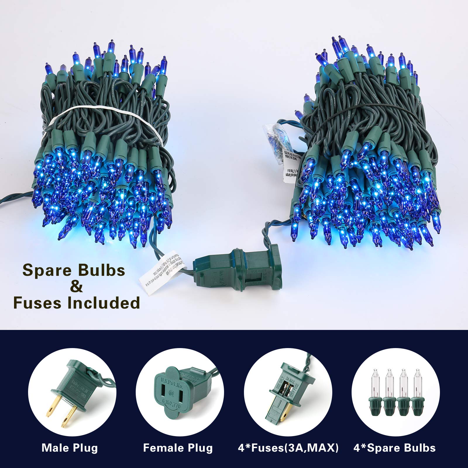 Snapklik.com : Blue Christmas Lights, 69.6ft 300 Count Blue String ...