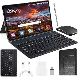 2 in 1 Tablet with Keyboard, Android Tablet 10" 1080P Full HD Touch ...