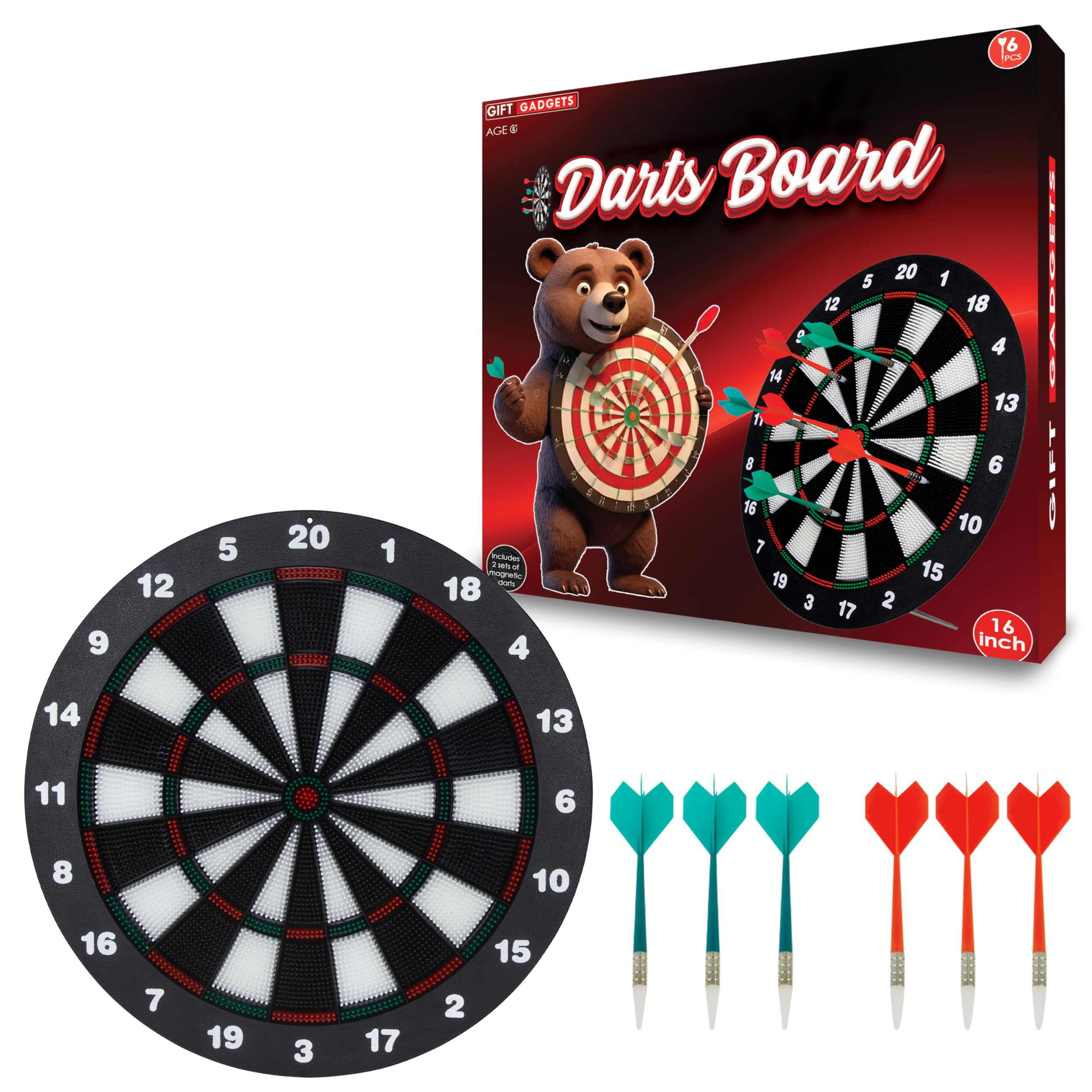 Gift Gadgets 16-Inch Safe Dartboard Set for Kids Soft Tip | Safety Soft ...