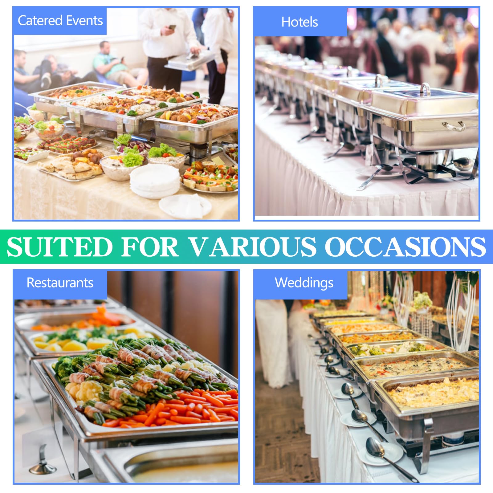 PRIJESSE Chafing Dish Buffet Set (4 Pack) Chafers 8QT Buffet Servers ...