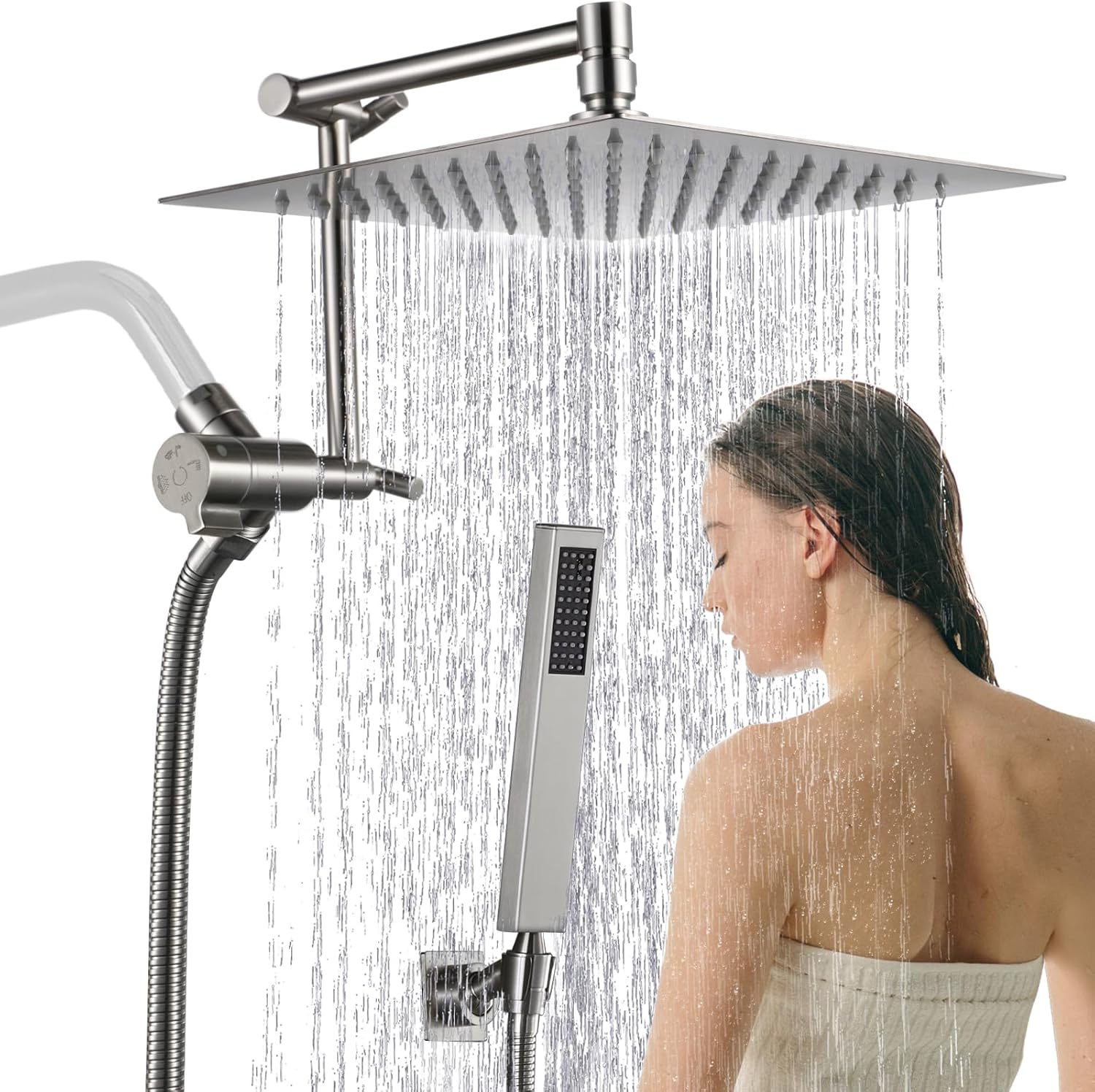 All Metal 10" Rain Shower Head with Handheld Spray Combo, 4-Mode Shower ...