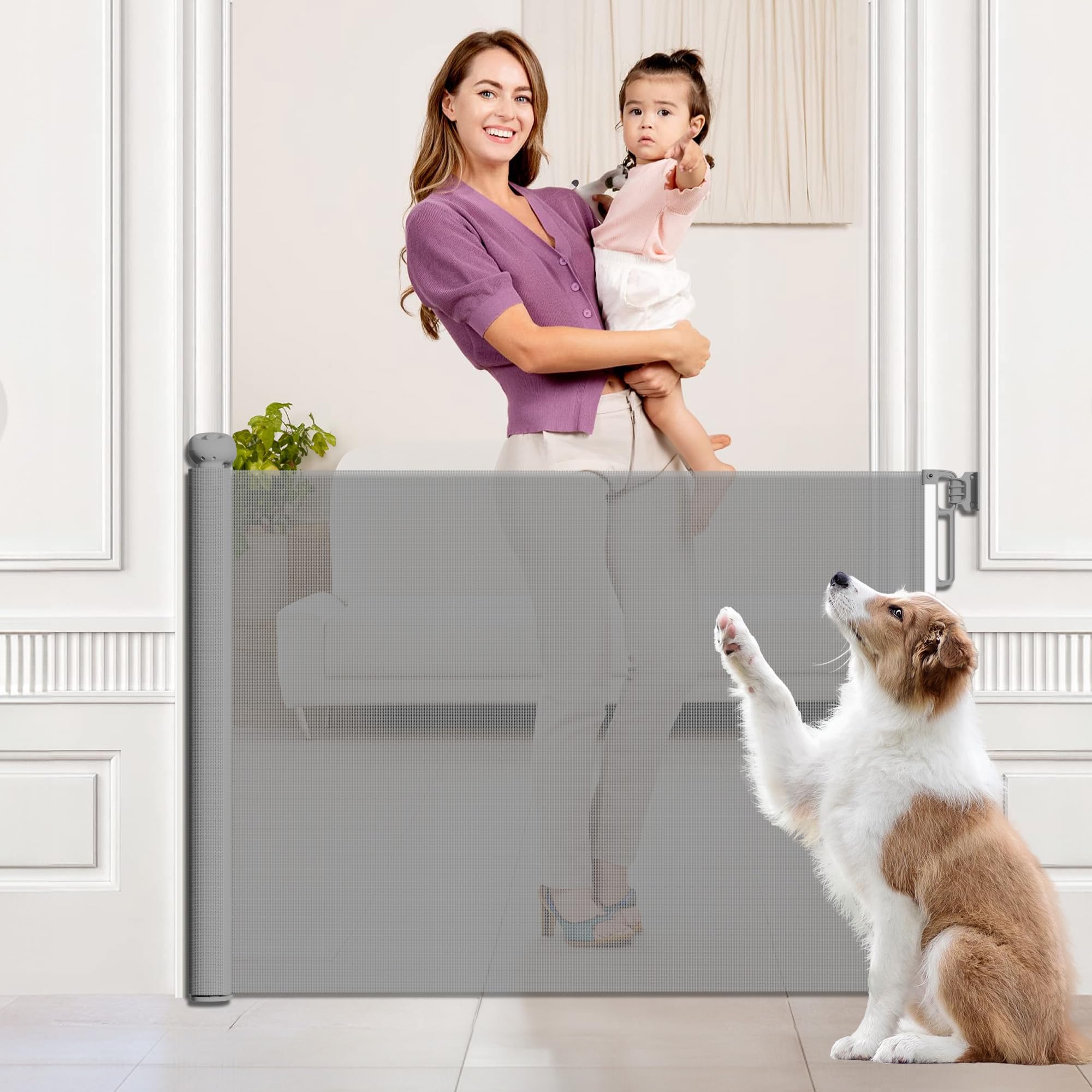 Amazon.com: Retractable Baby Gate Pet Gate Punch-Free for Stairs ...