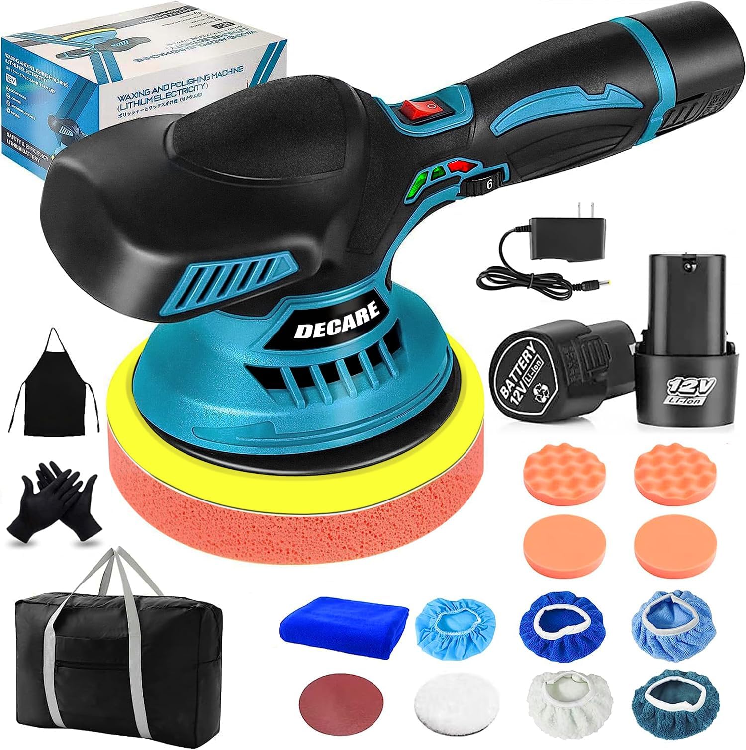 Amazon.com: Decare Cordless Car Buffer Polisher with 2PCS 12v Lithium ...