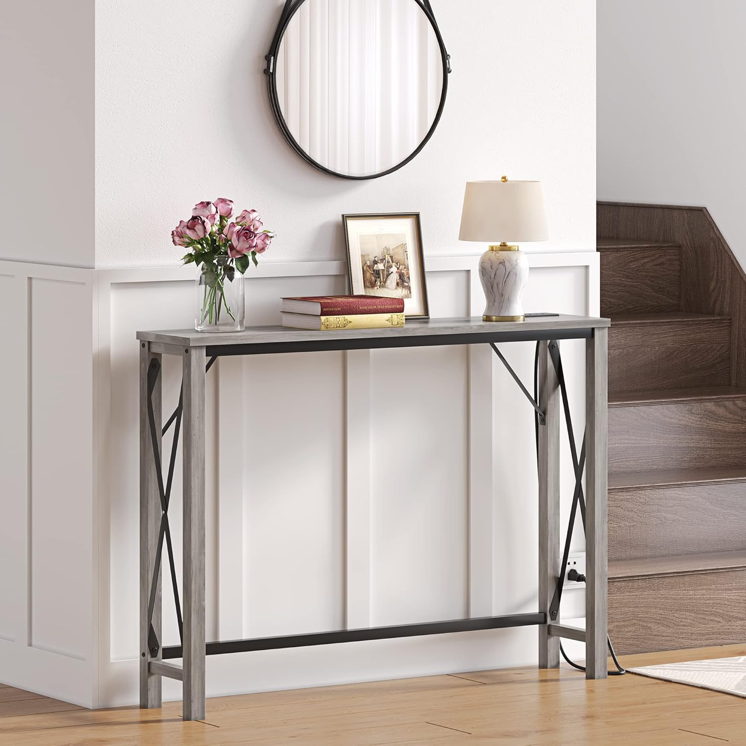 Amazon.com: Amyove Console Table with Outlet, Couch Table Behind Sofa ...