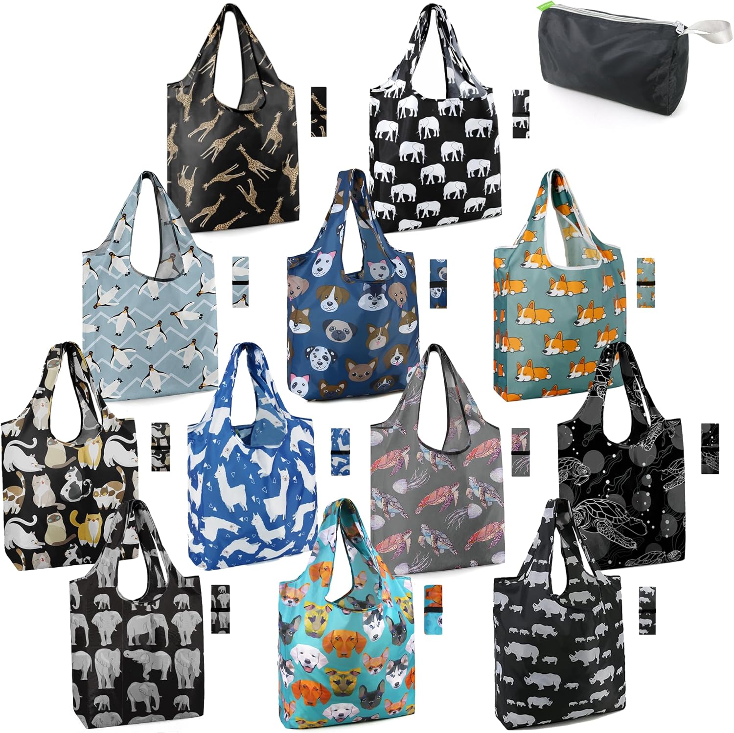 Amazon.com: BeeGreen 12 Packs Animals Reusable Shopping Bags w Storage ...