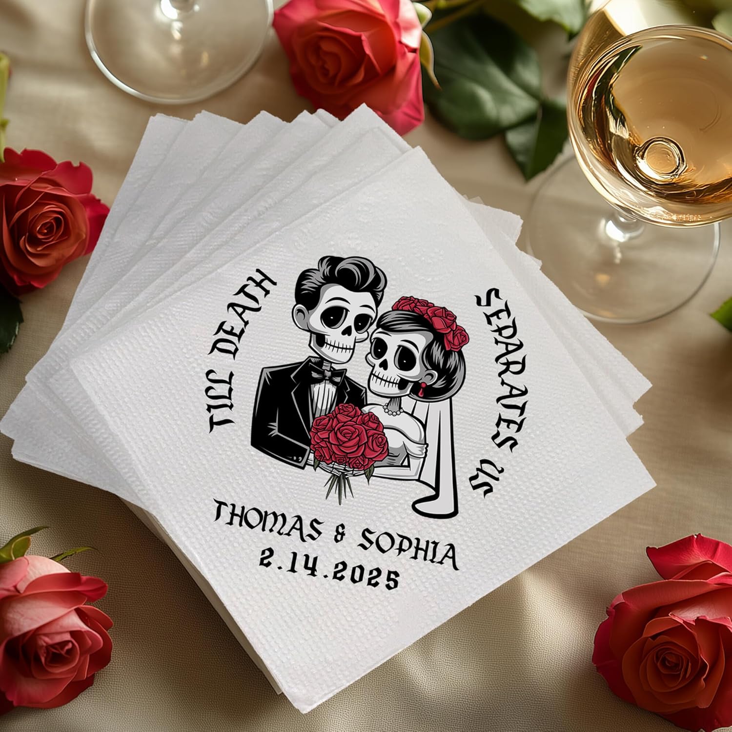 Amazon.com: Till Death Napkins Wedding Decorations, Custom Skull ...