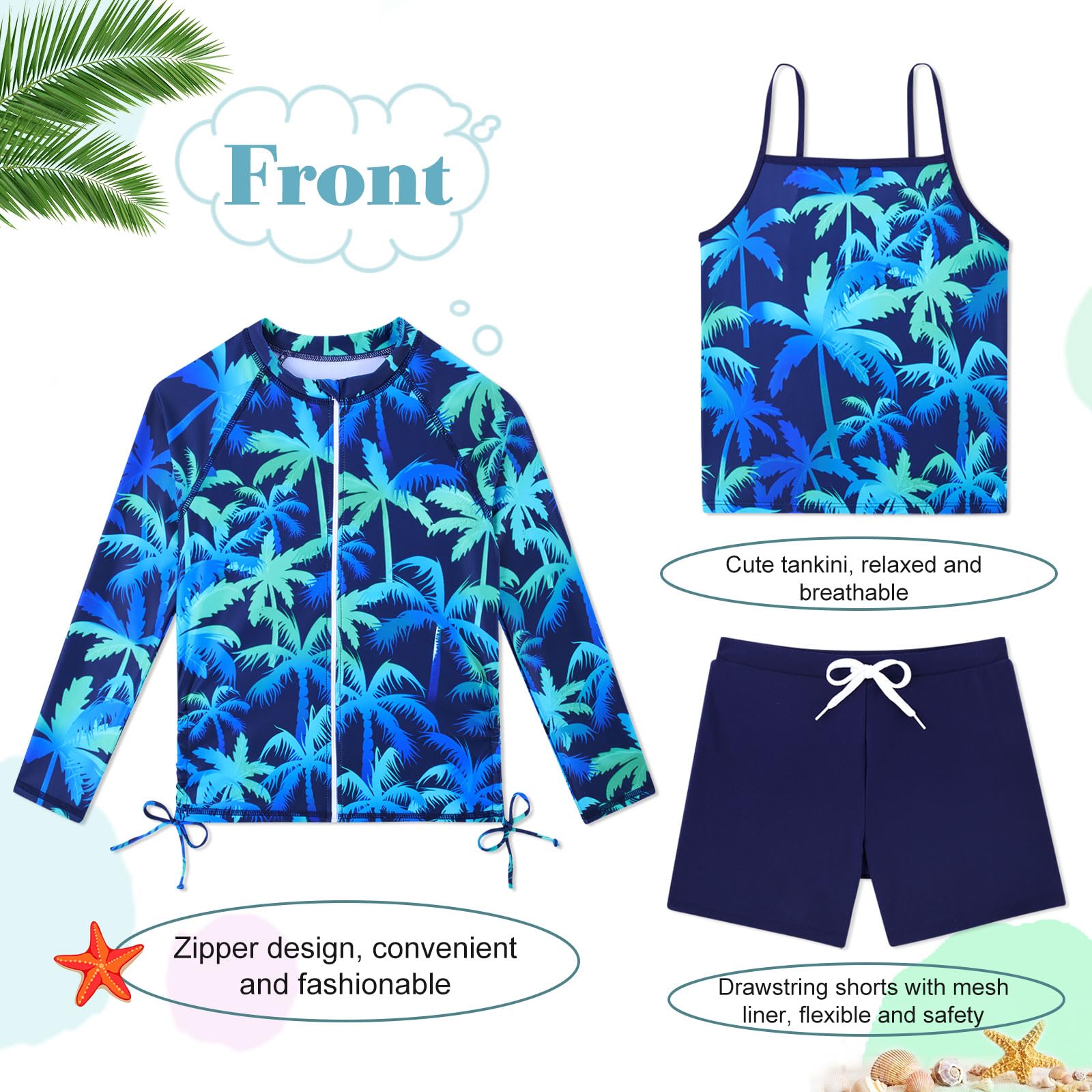 Snapklik.com : 3 Piece Bathing Suit For Girls 8 9 Years Old UPF 50 ...