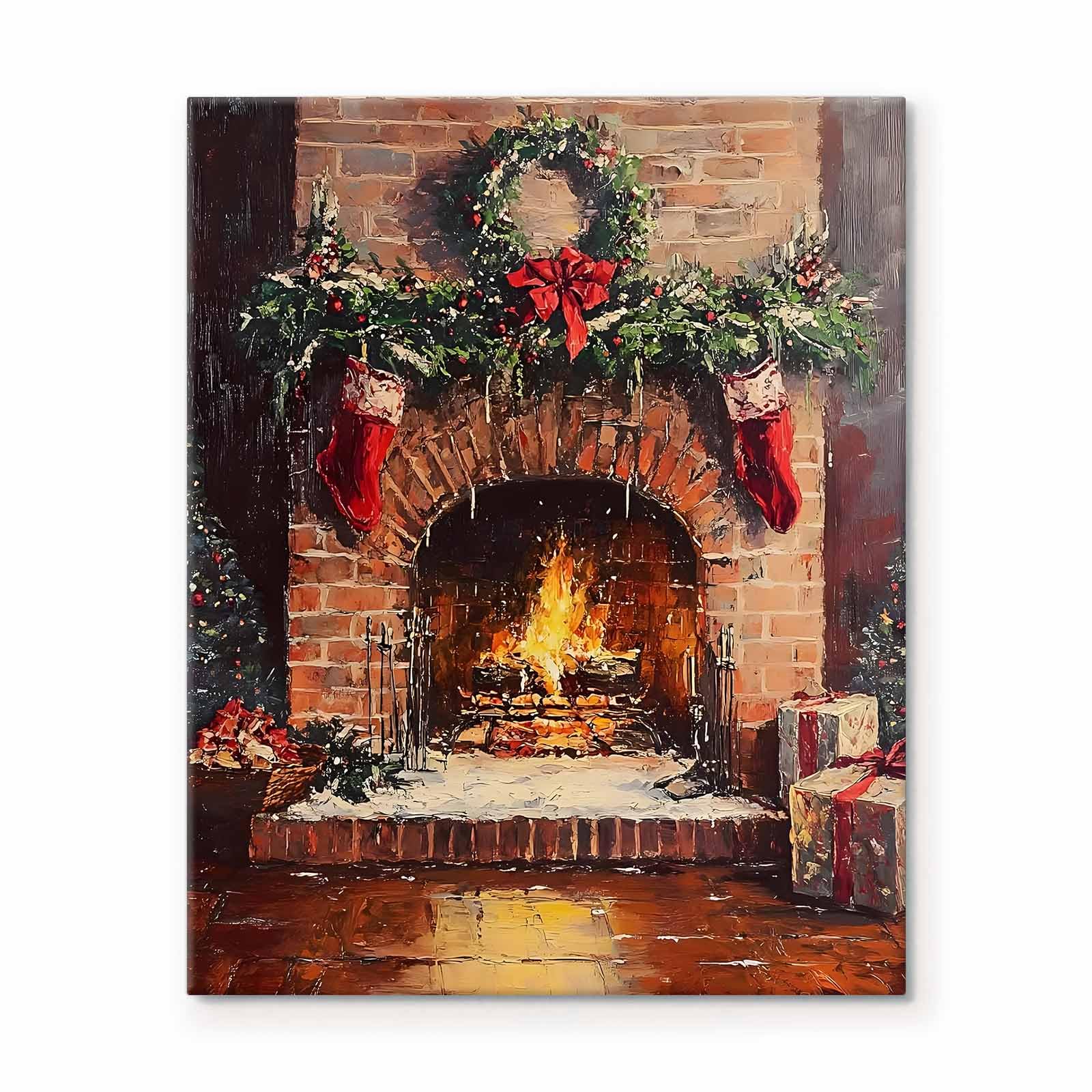 Amazon.com: Christmas Fireplace Canvas Wall Art Decor - Cozy Brick ...