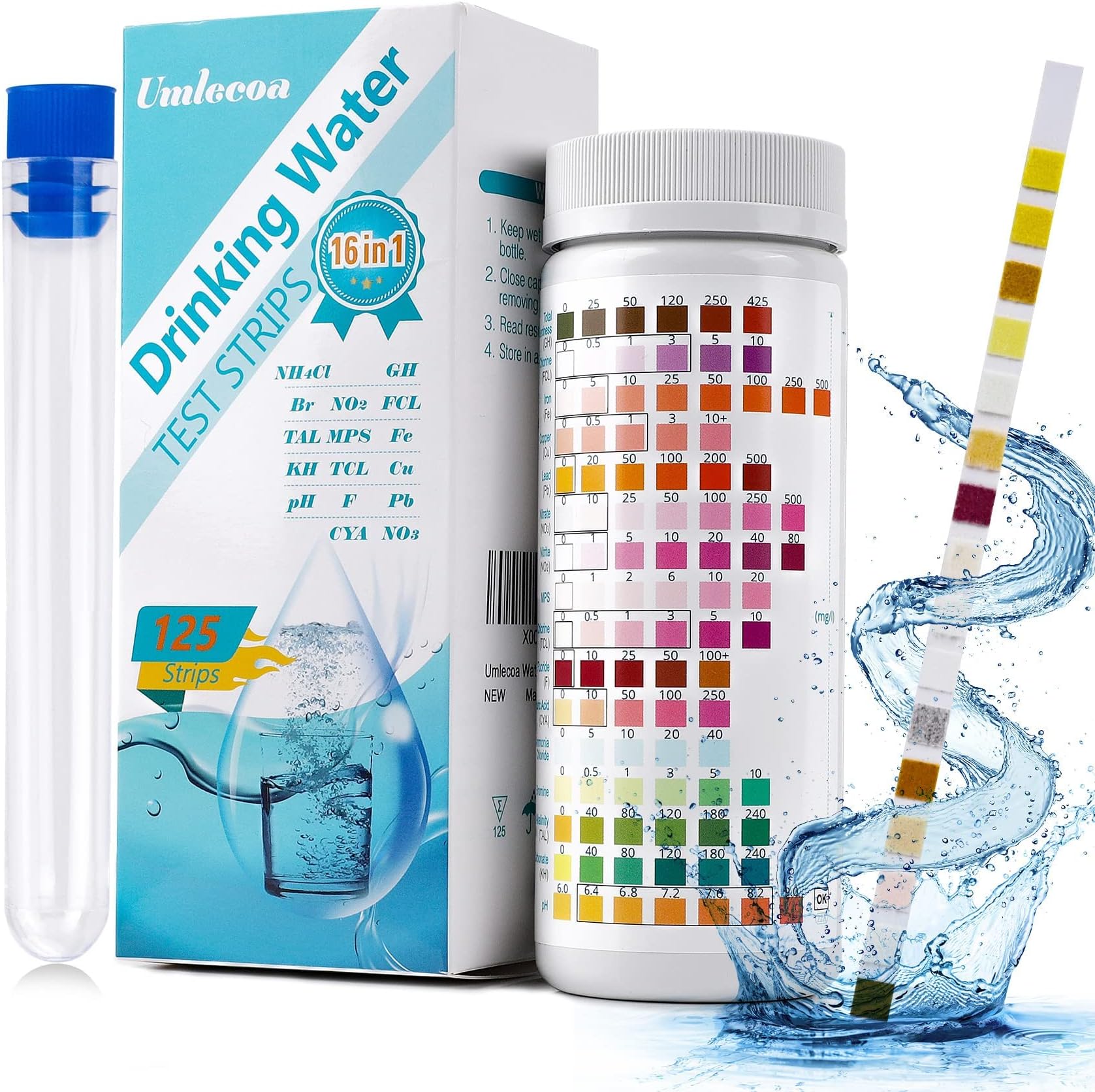 16 in 1 Premium Drinking Water Test Kit - 125 Home Water Quality Test ...