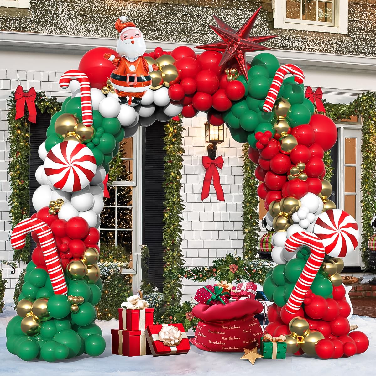 Amazon.com: Christmas Balloon Garland Arch Kit, Green Red White Gold ...
