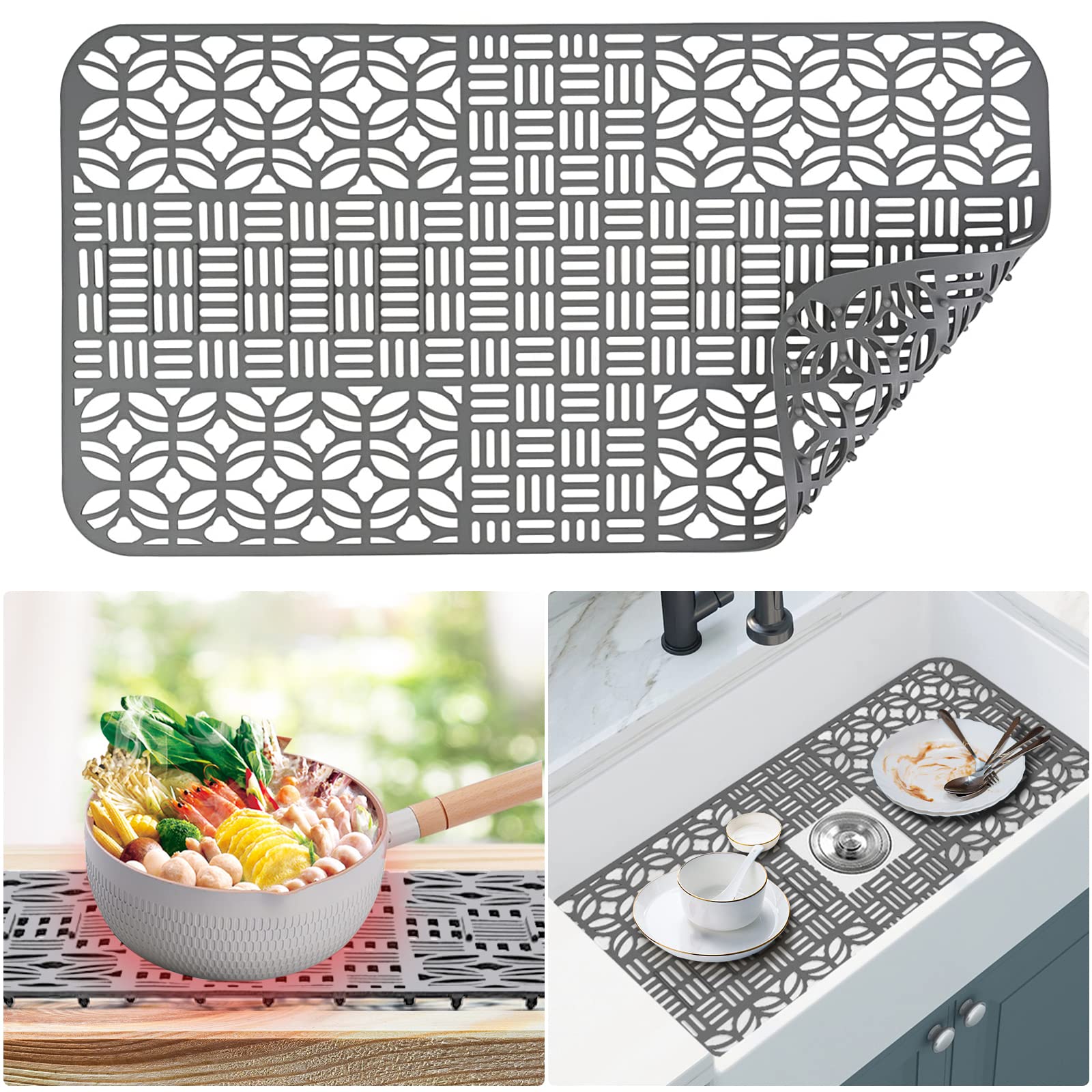 Sink Protector for Kitchen Sink, 26'' x 14'' Shearable Silicone Kitchen ...