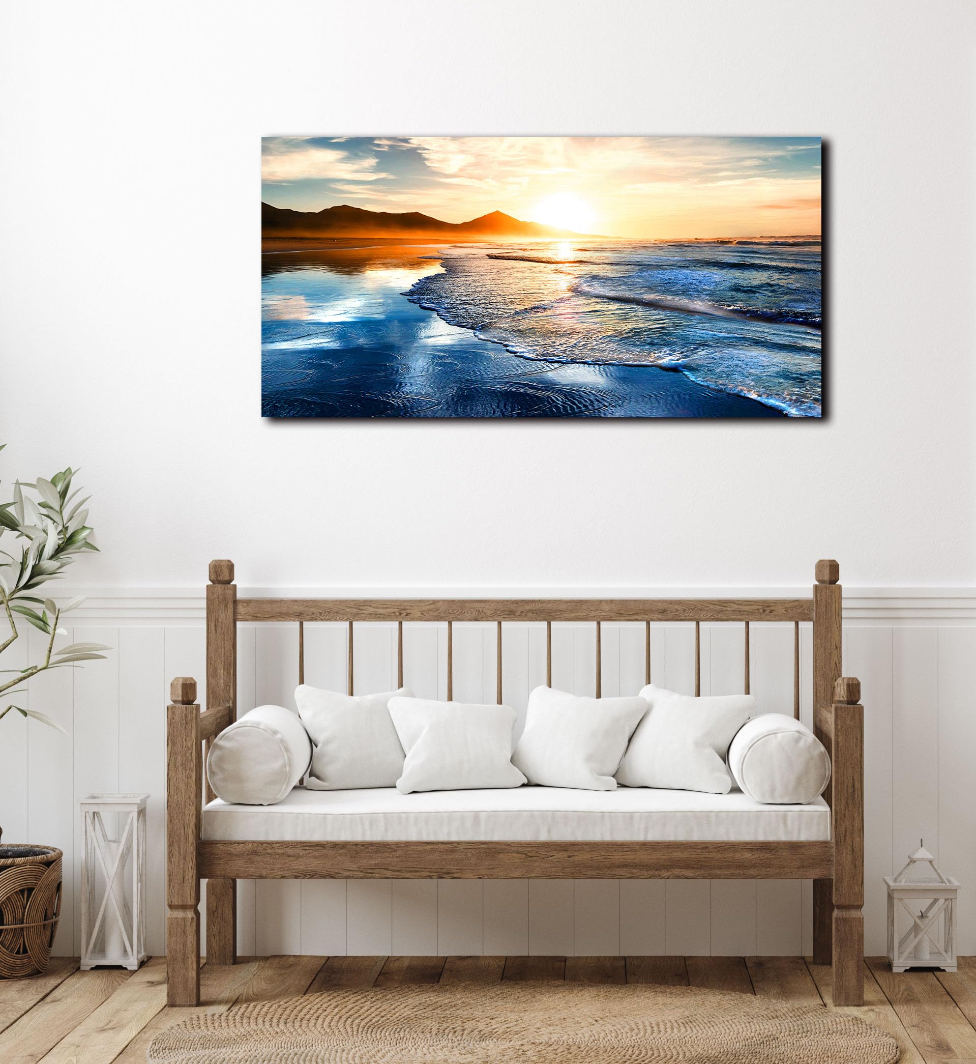 Large Beach Canvas Wall Art Sunset Ocean Waves Seascape Picture Large ...