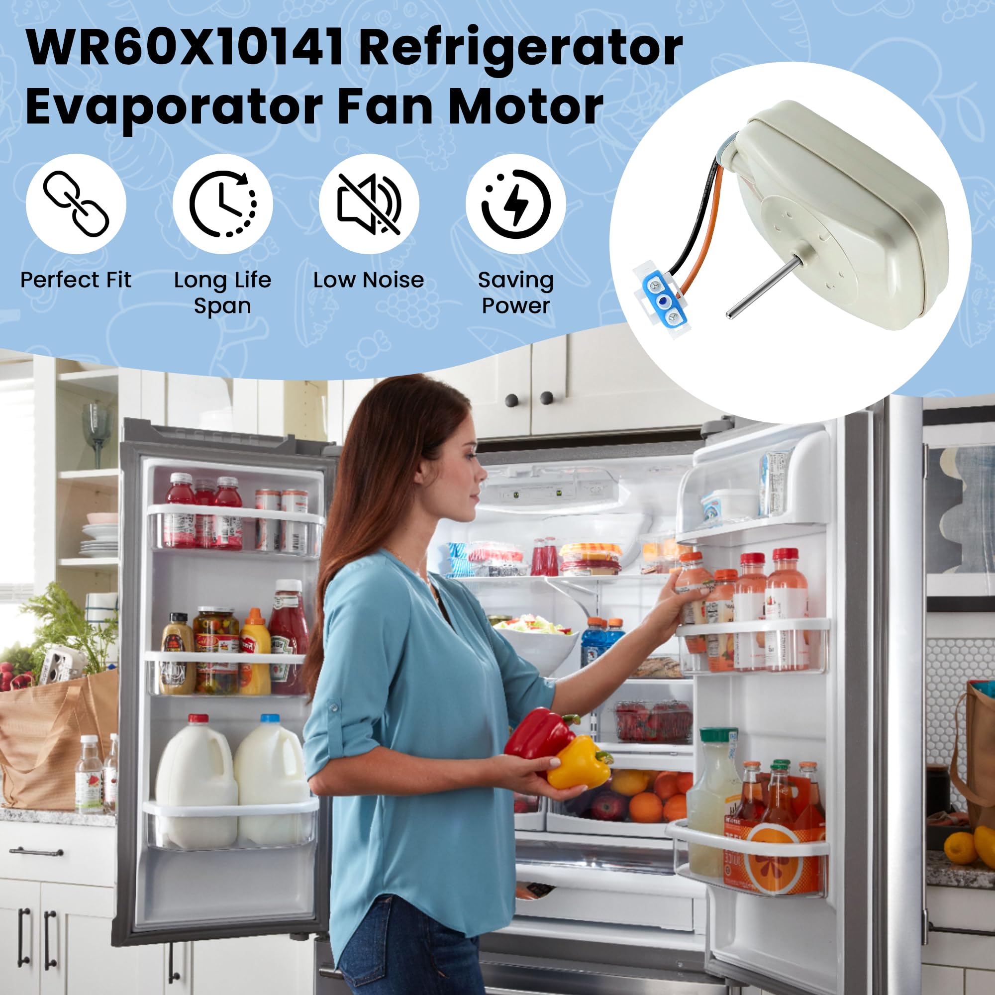Motor General Electric WR60X10204 Refrigerator Fan Blade Replacement Ge ...