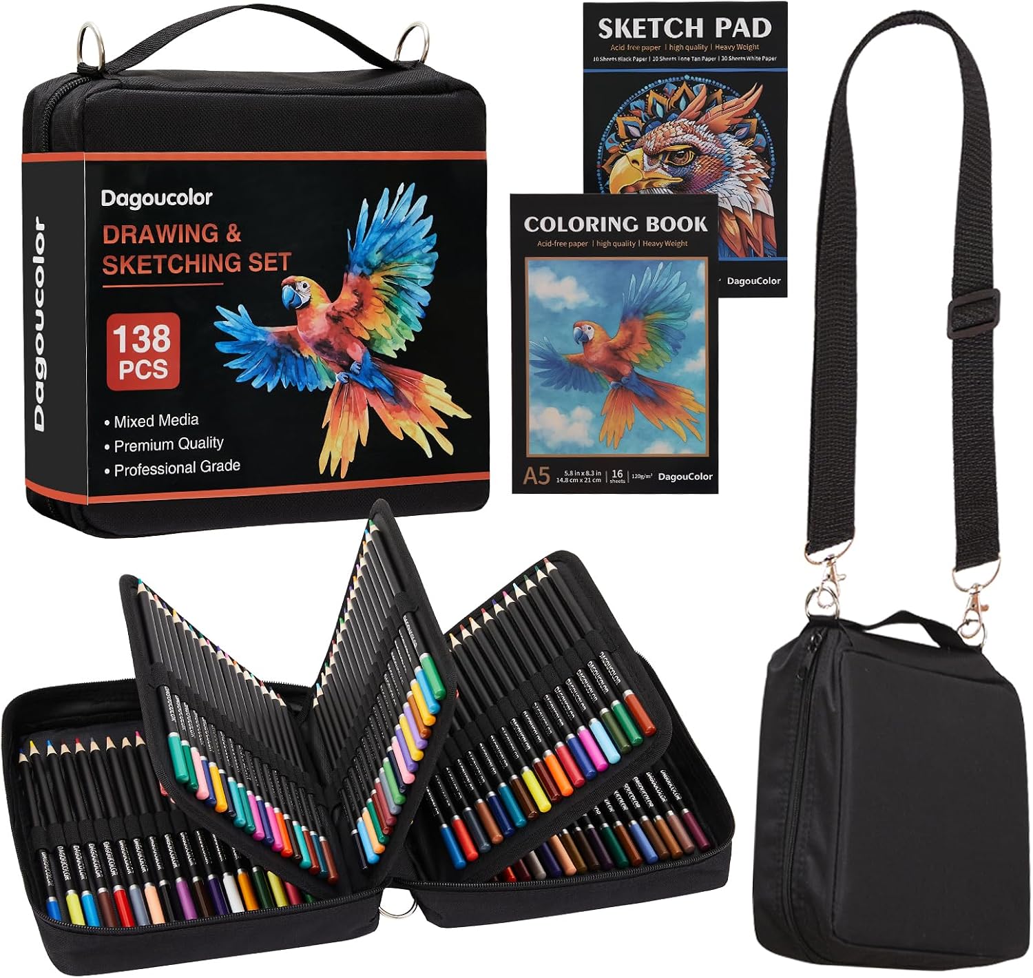 DagouColor Drawing Pencils in Shoulder Bag, 136 Colored Pencils Drawing ...