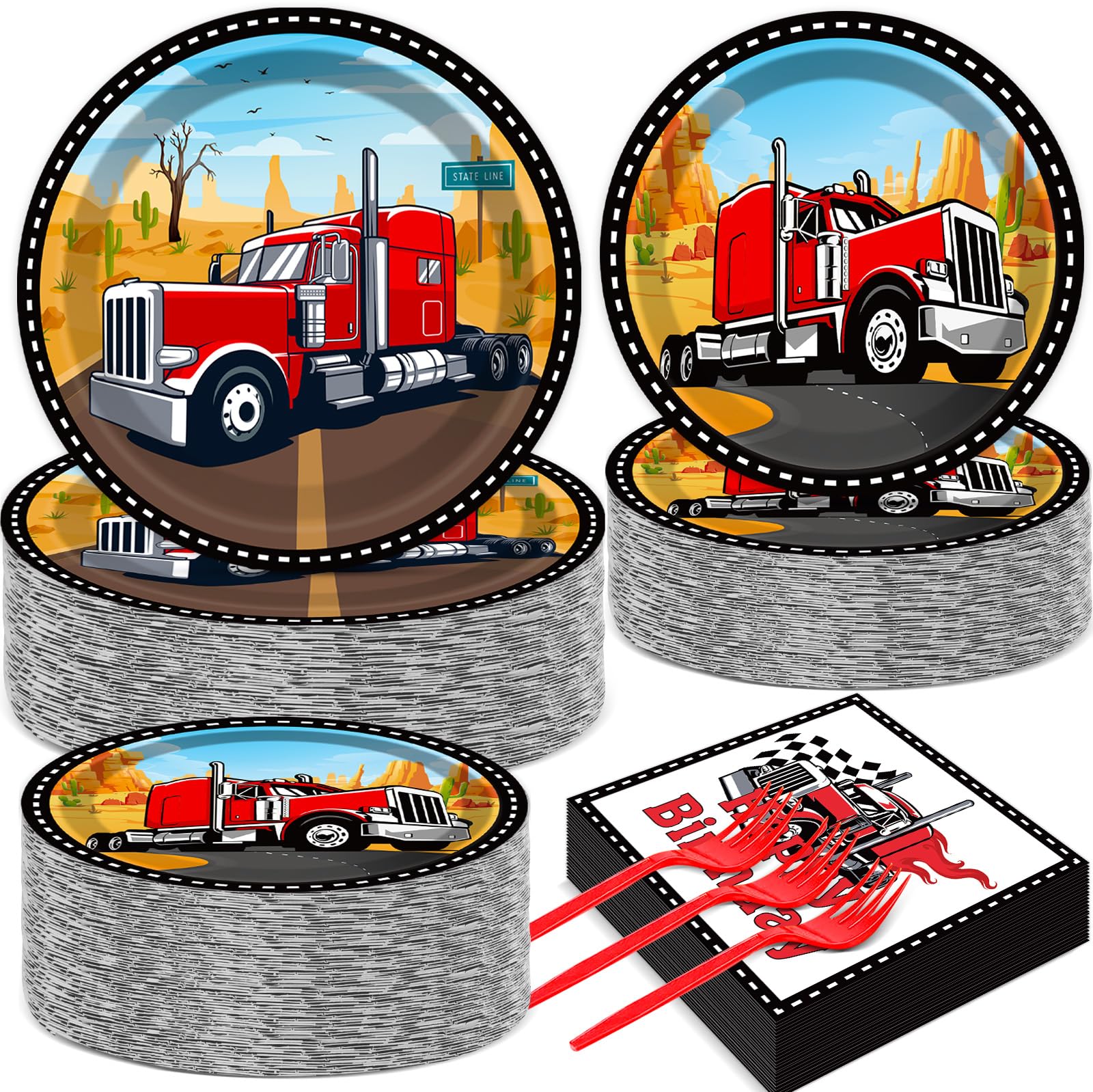 Amazon.com: gisgfim 50 Guests Semi Truck Party Decorations Semi Truck ...