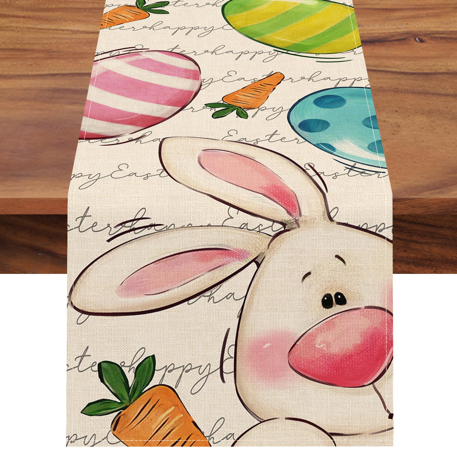 Amazon.com: Seliem Happy Easter Bunny Table Runner, Cute Rabbit Eggs ...