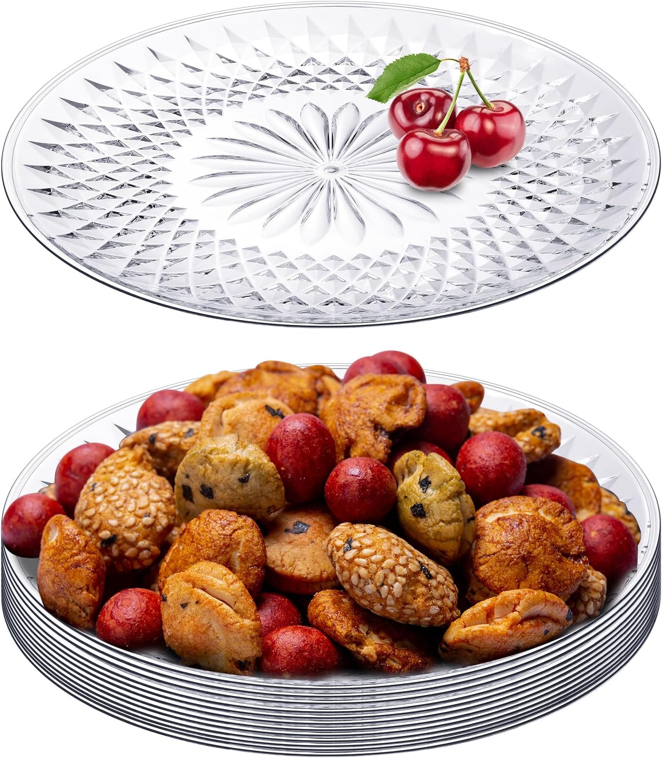 Amazon.com | Fumete 10 Pcs Round Plastic Serving Platters 10 Inch Clear ...