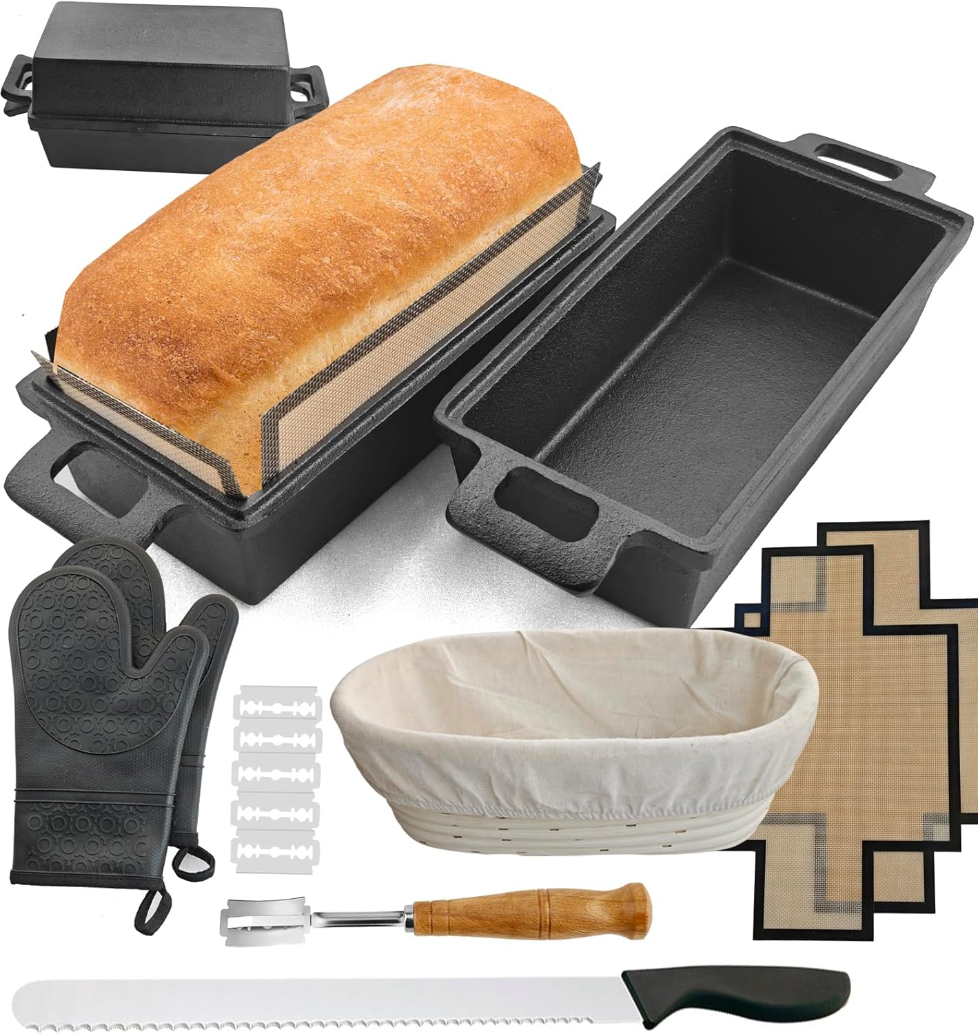 Amazon.com: 2-In-1 Cast Iron Oven Pan - 9"x5" Durable Loaf Pans ...