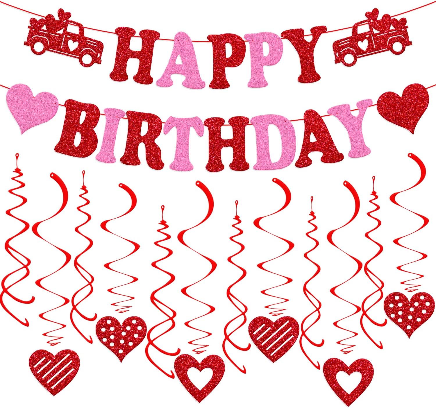 Amazon.com: Valentines Birthday Banner Happy Birthday Banner Glitter ...