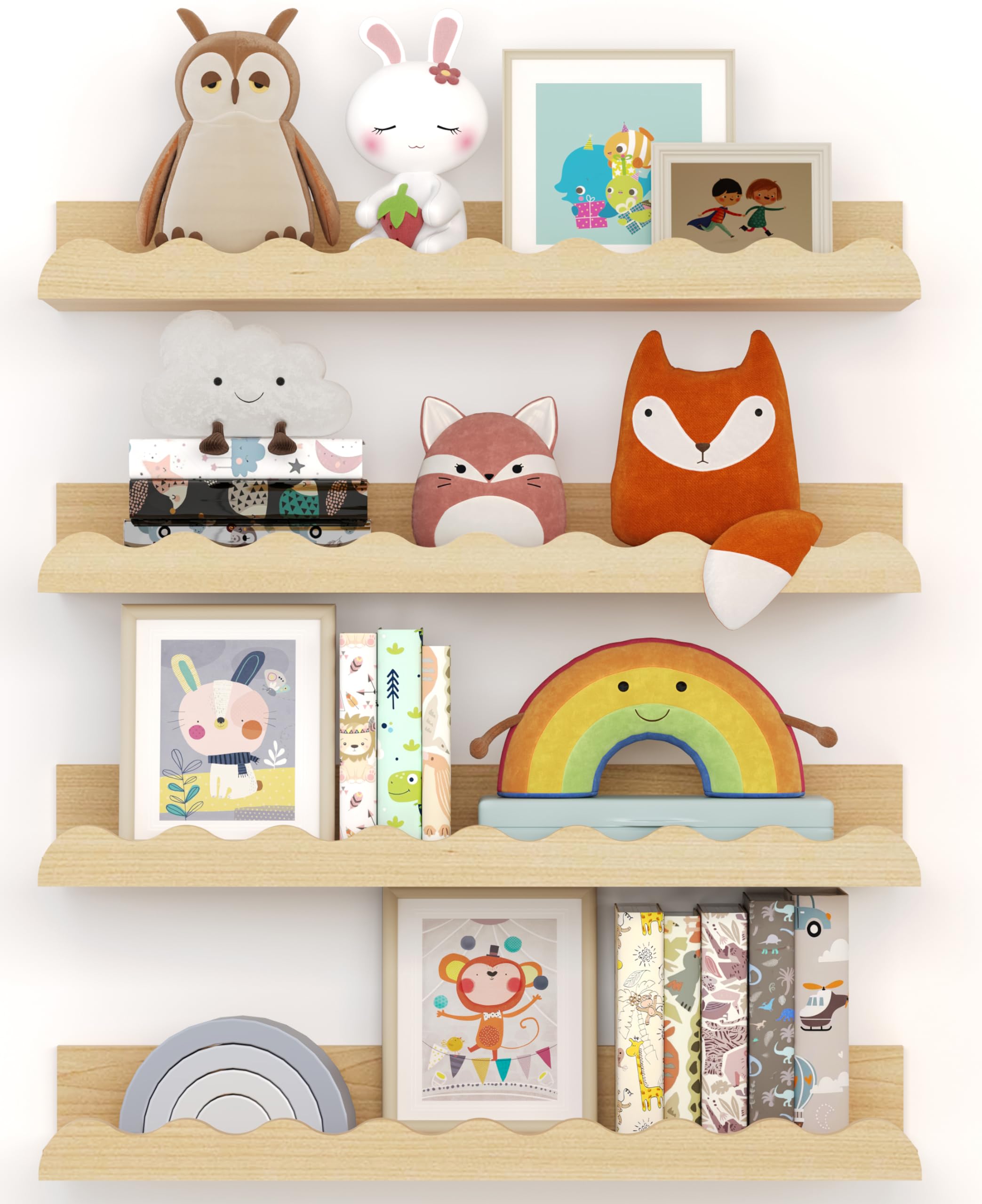 Amazon.com: Kids' Bookshelf Set of 4 - Wood Floating Nursery Book ...