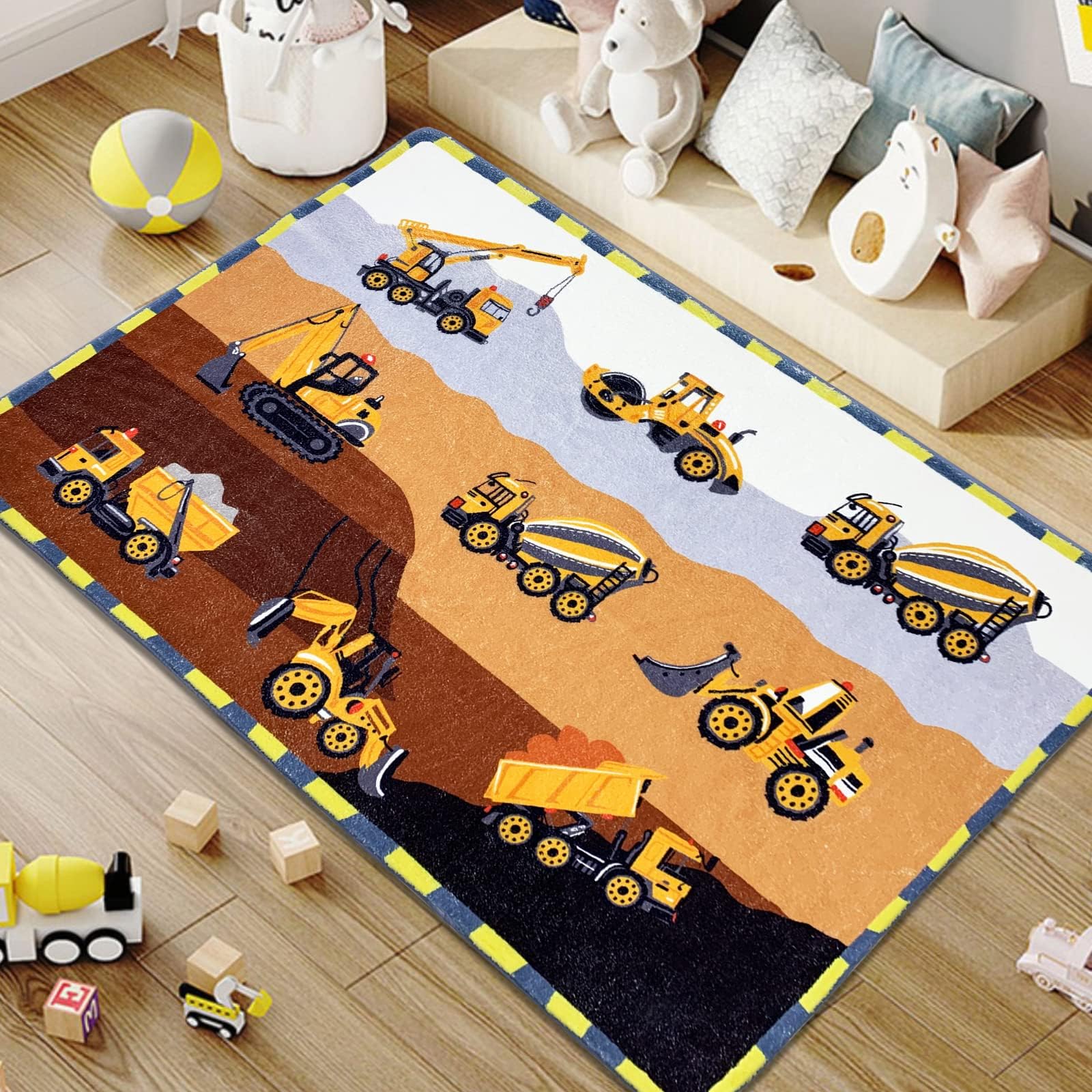 Amazon.com: Lacomfy Kids Rug Construction Car Rug Play Mat Carpet Soft ...