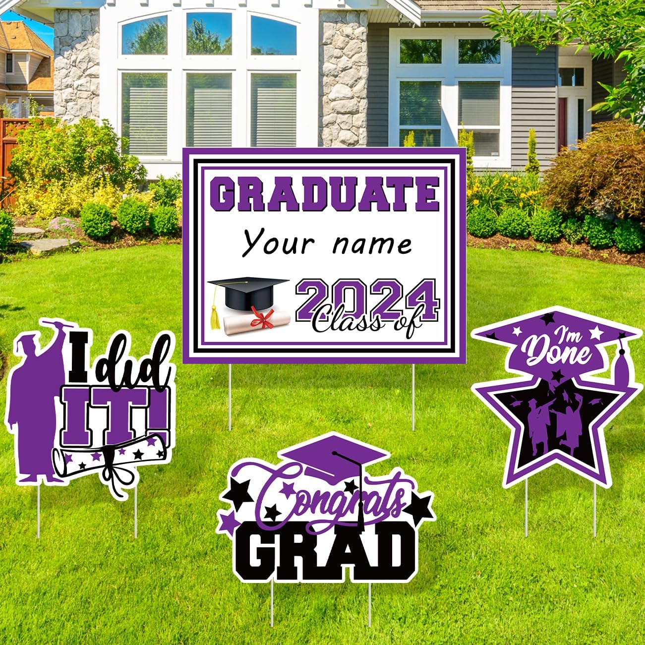 Amazon.com : Purple Graduation Yard Sign, Personalized Purple and Black ...
