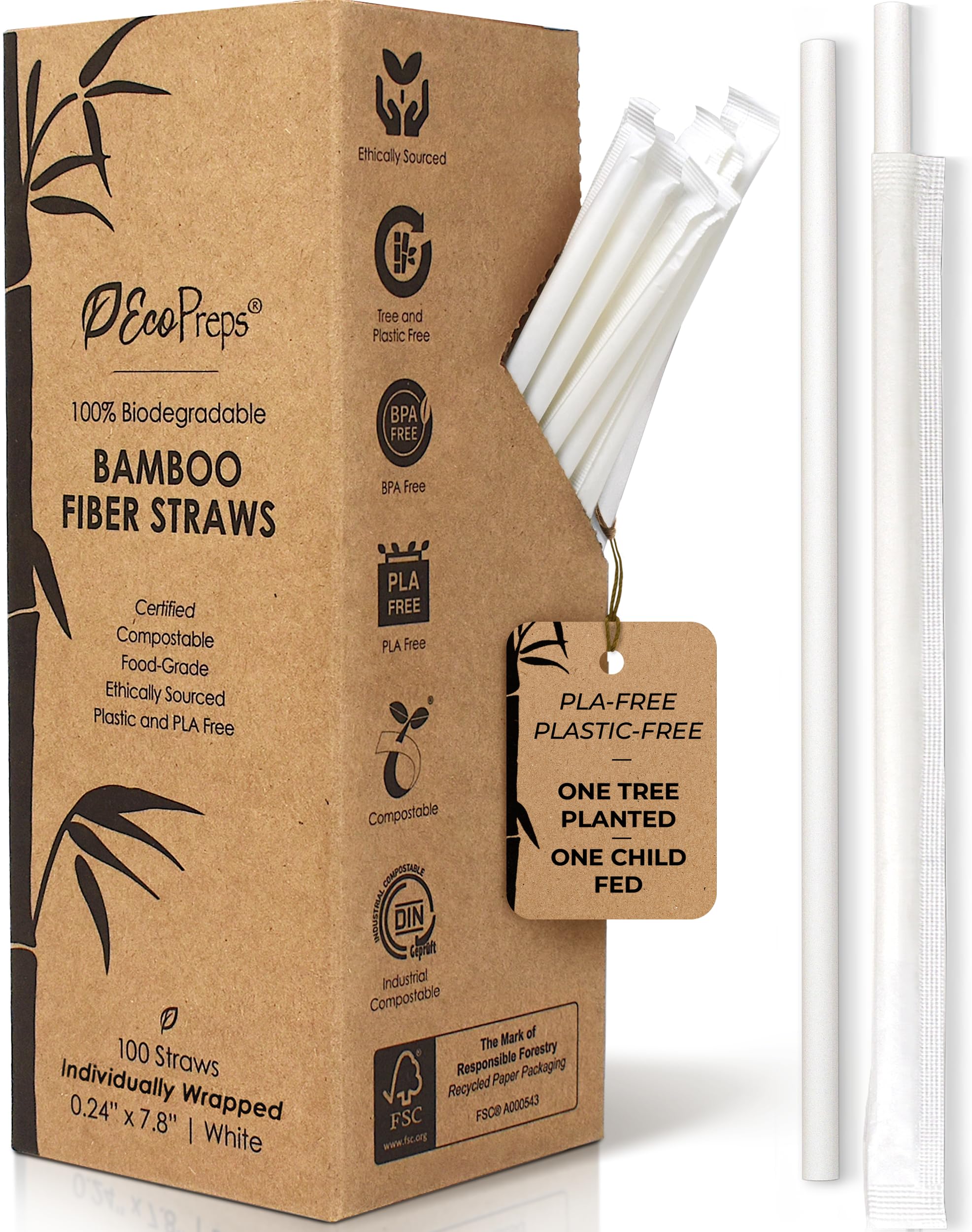 Amazon.com: EcoPreps Biodegradable Bamboo Fiber Straws, Compostable ...