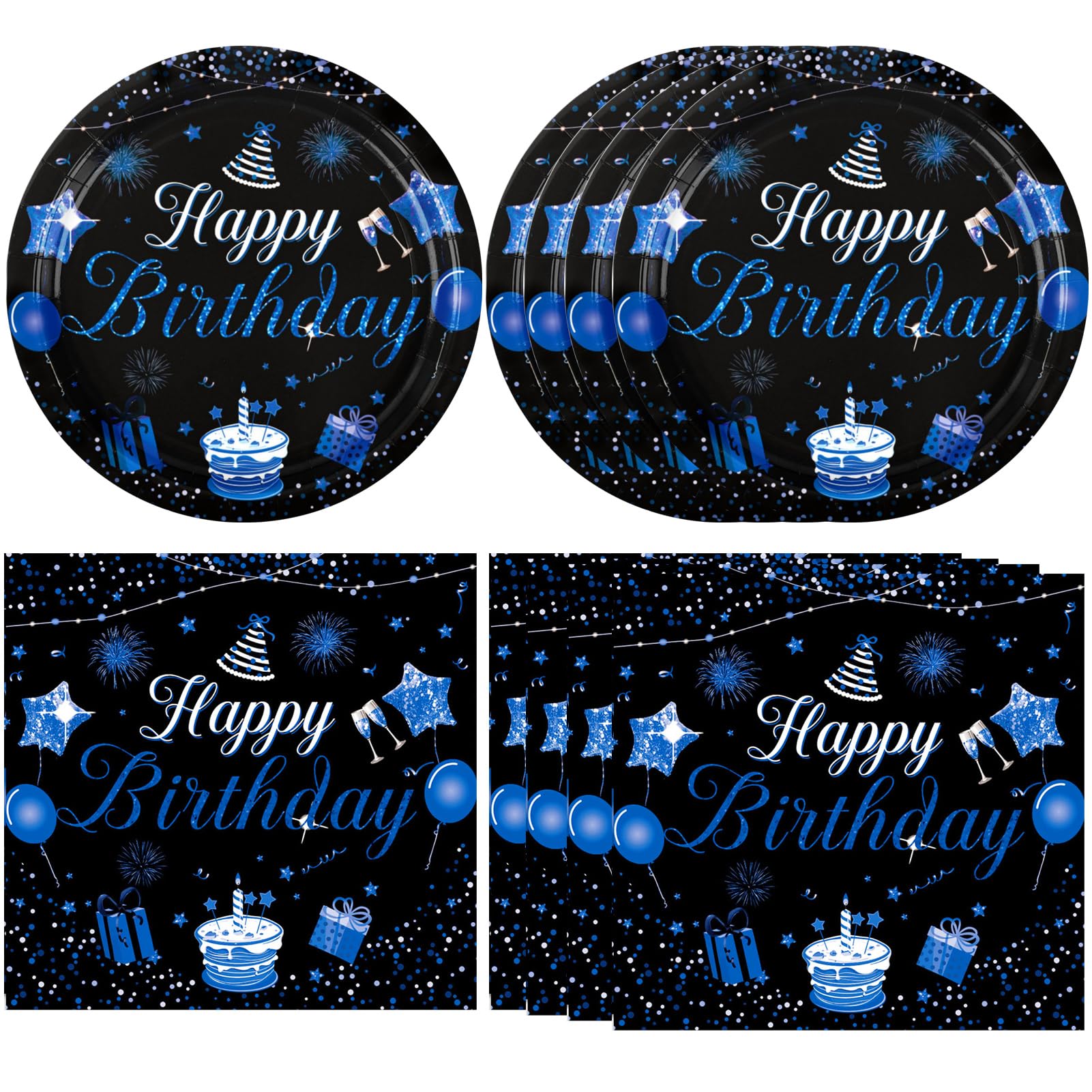 Amazon.com: 40 PCS Blue and Black Birthday Decorations Blue Theme Happy ...