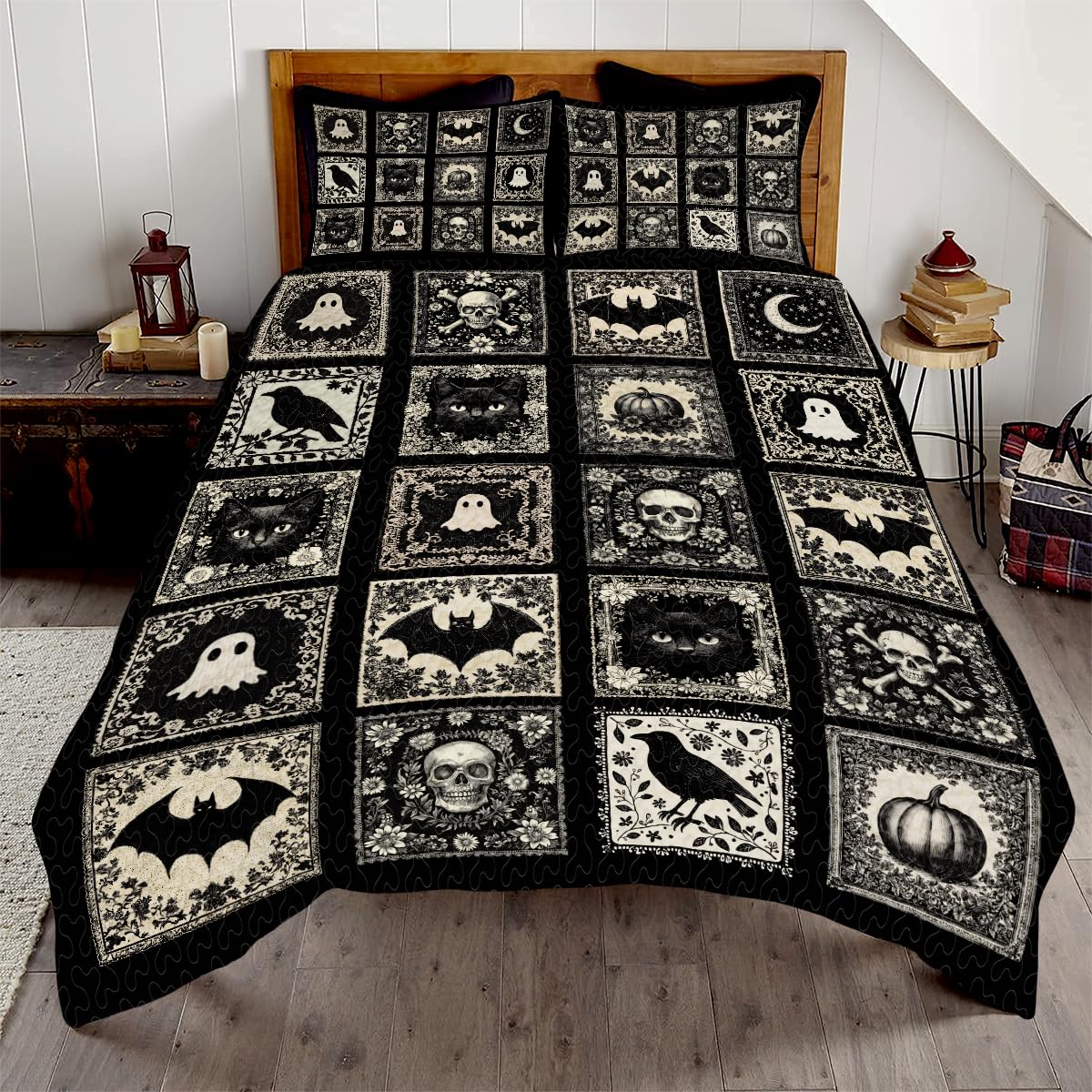 Amazon.com: Halloween Gothic style Quilt, Ghost Throw Pattern Quilt Set ...