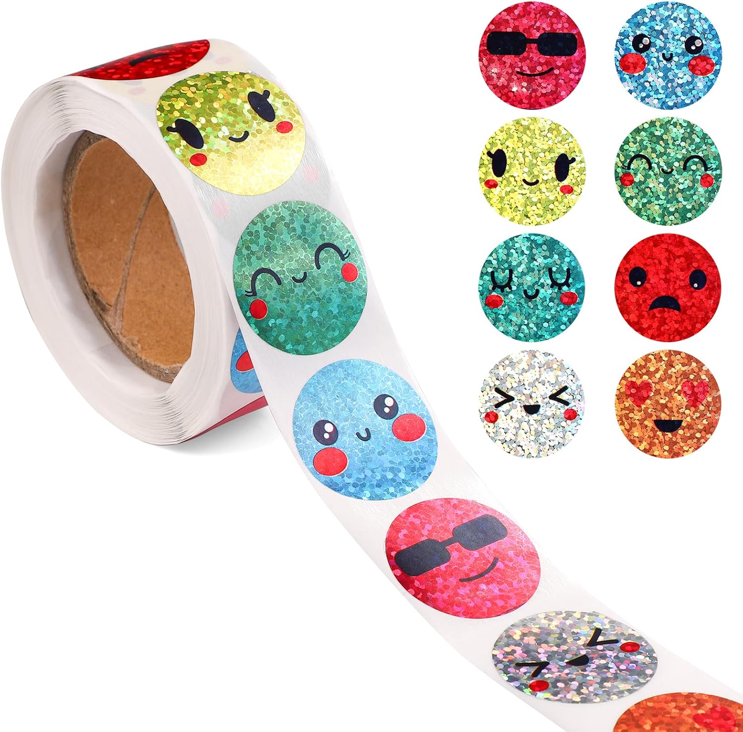 Amazon.com: 500pcs Foil Round Happy Face Stickers, 1 Inch Small Round ...