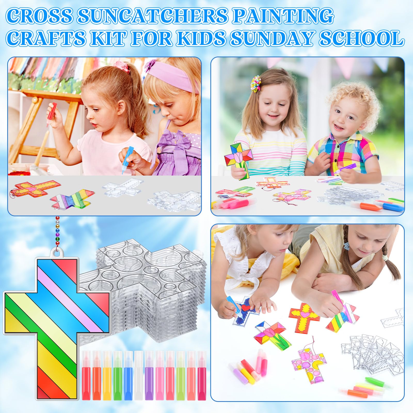 Snapklik.com : 72 Pcs Cross Suncatchers Painting Crafts Kit For Kids ...