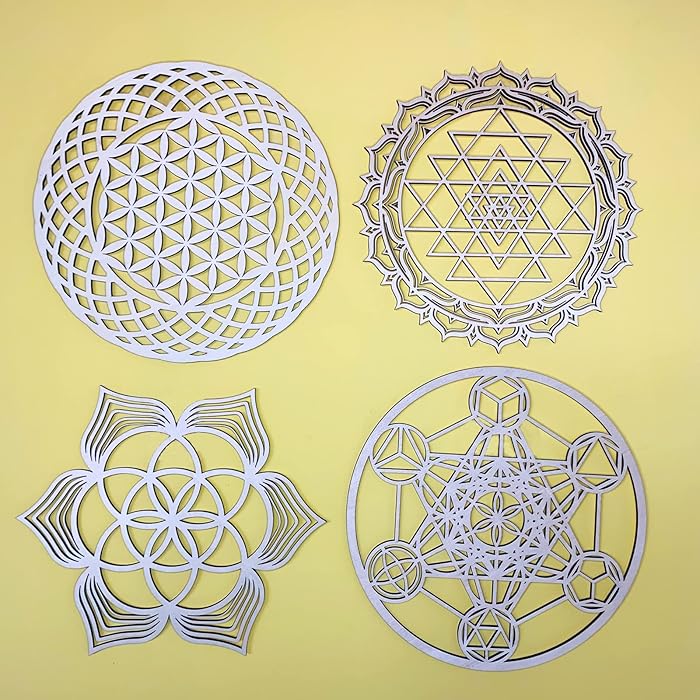 Buy Sacred Geometry Wood Wall Art 4Pcs Set 12” Sri Yantra Wall Decor ...
