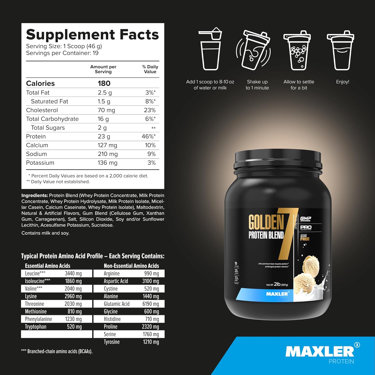 Maxler Golden 7 Protein Blend – Proteína en polvo para ganancia ...