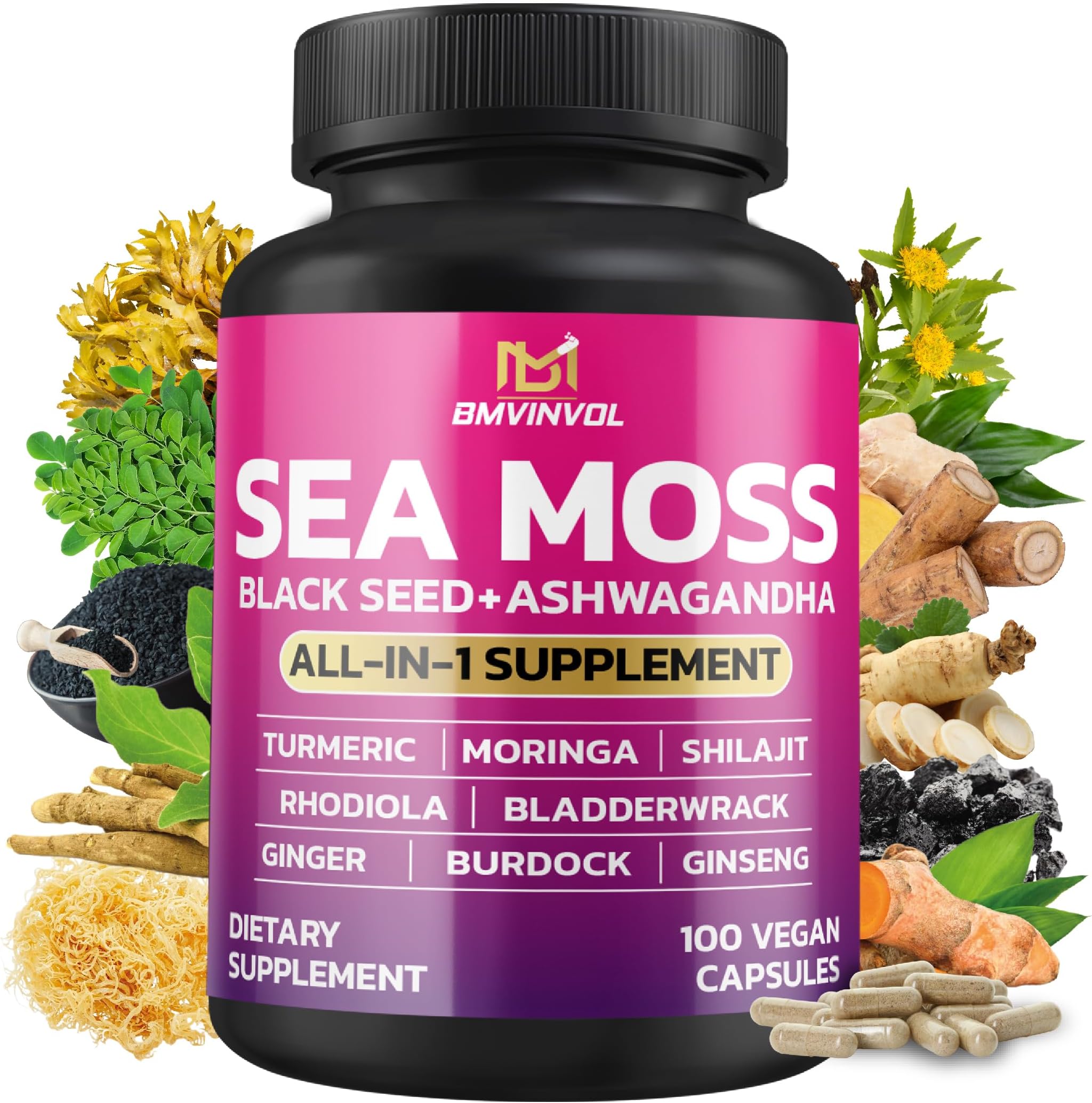 Amazon.com: BMVINVOL Sea Moss Black Seed Shilajit Ashwagandha ...