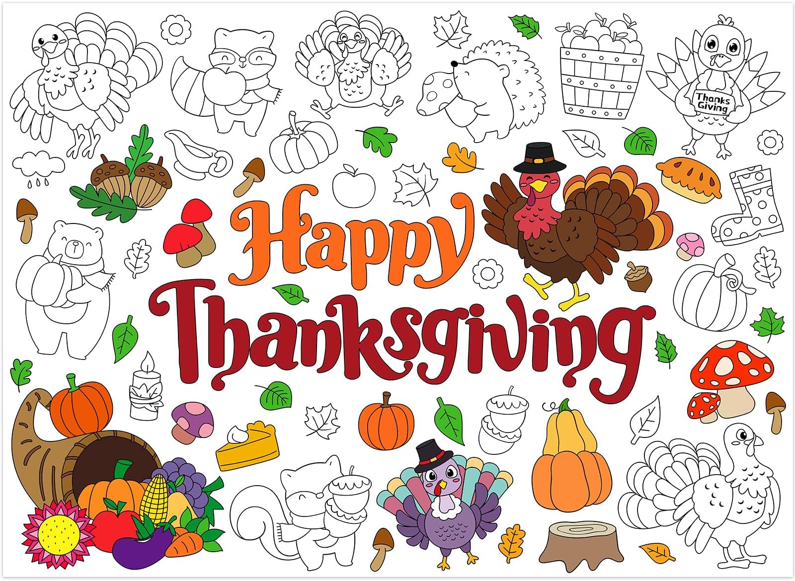 Amazon.com: HOWAF Happy Thanksgiving Coloring Poster with 24 pcs (12 ...