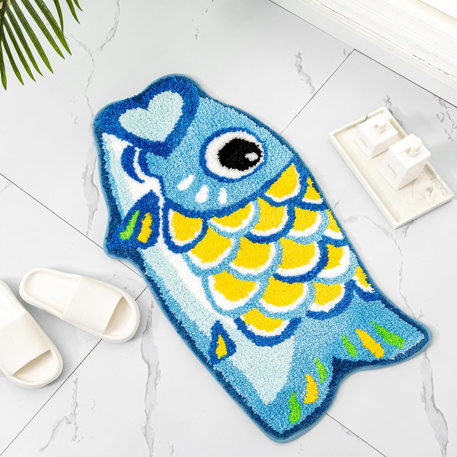 Amazon.com: Cute Blue Fish Koi Bath Mat, Non Slip Cartoon Shower Rug ...