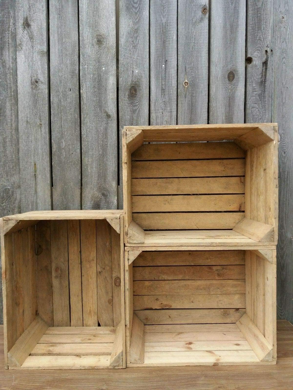2-12 Wooden Crates Burnt Storage Box Home Garden Retro - Clean!! (6 ...