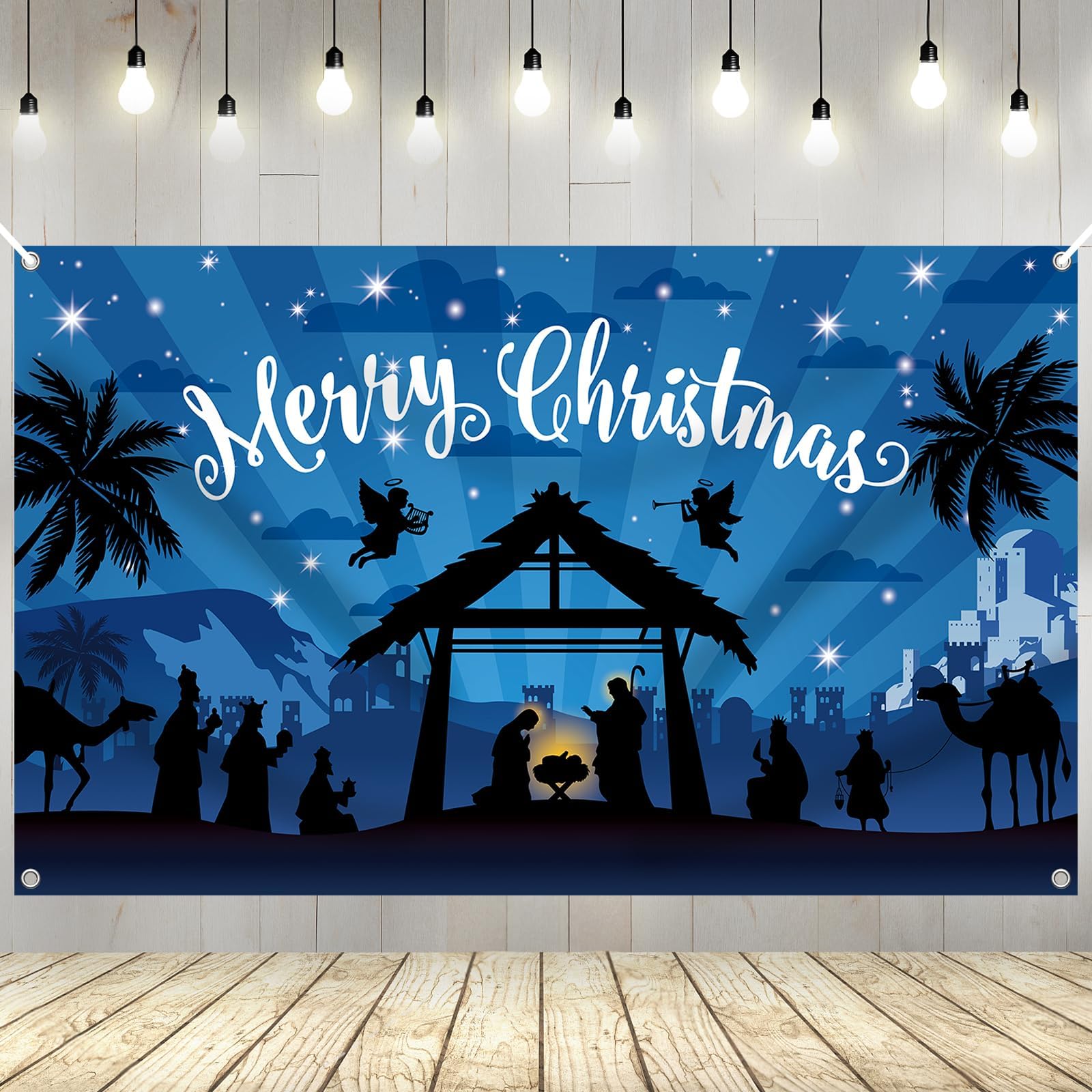 Amazon.com : HOWAF Merry Christmas Nativity Backdrop Banner, Nativity ...