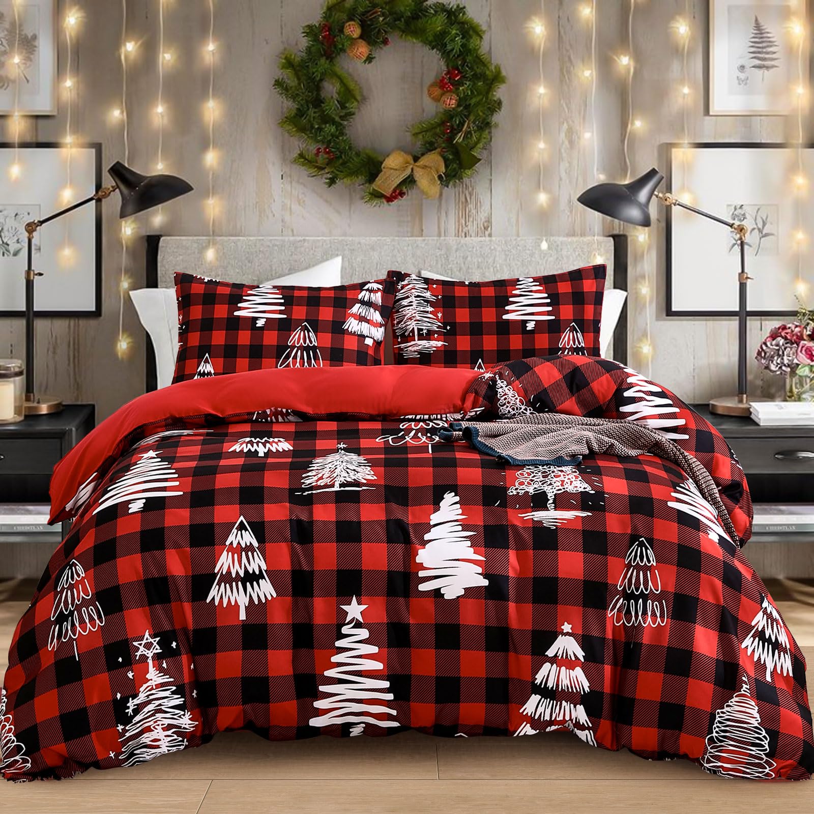 Amazon.com: Dobuyly Christmas Duvet Cover King Size, Red Plaid ...
