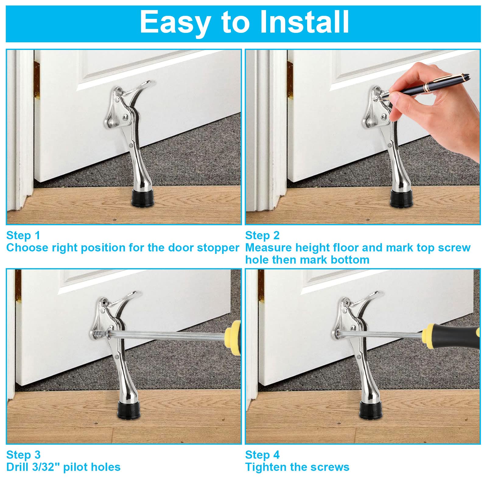 Snapklik.com : 6 Pack Kickdown Door Stop, Commercial Heavy Duty Door ...