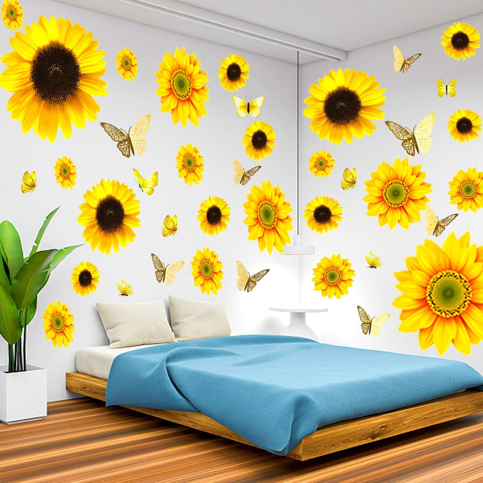 Amazon.com: 56Pcs Sunflower Butterfly Sticker Sunflower Stickers for ...