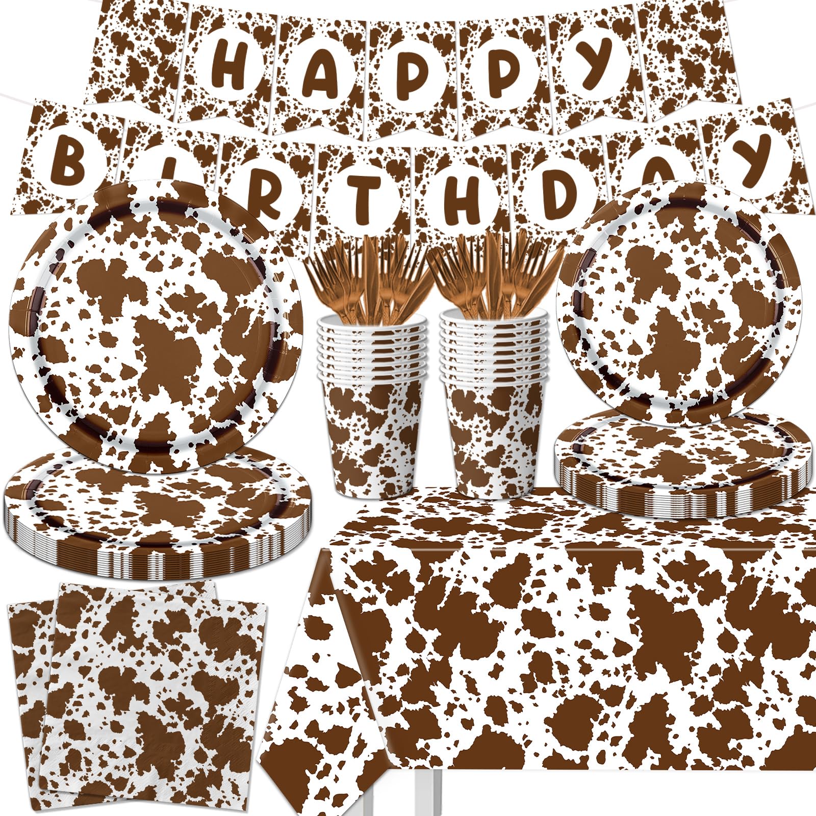 Amazon.com: Highland Cow Decorations, 142Pcs Cow Print Plates and ...