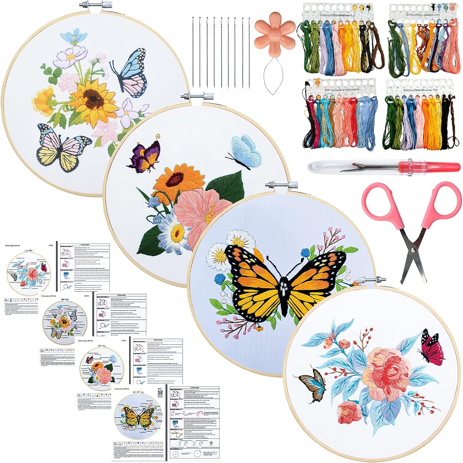 Amazon.com: Embroidery Kit for Beginners, 4 Sets Cross Stitch Practice ...