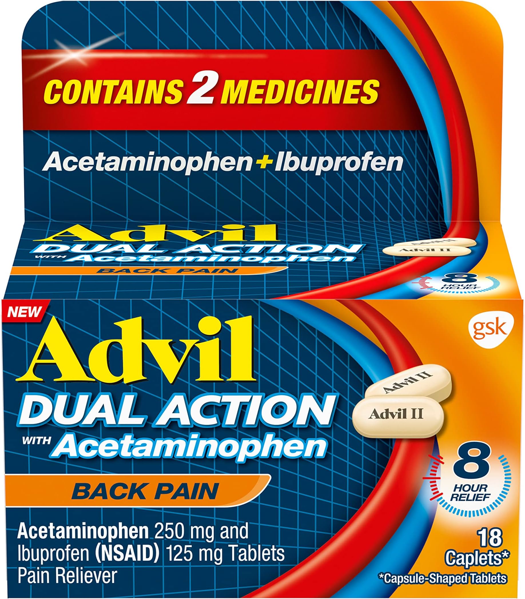 Amazon.com: Advil Dual Action Back Pain Caplets Delivers 250mg ...