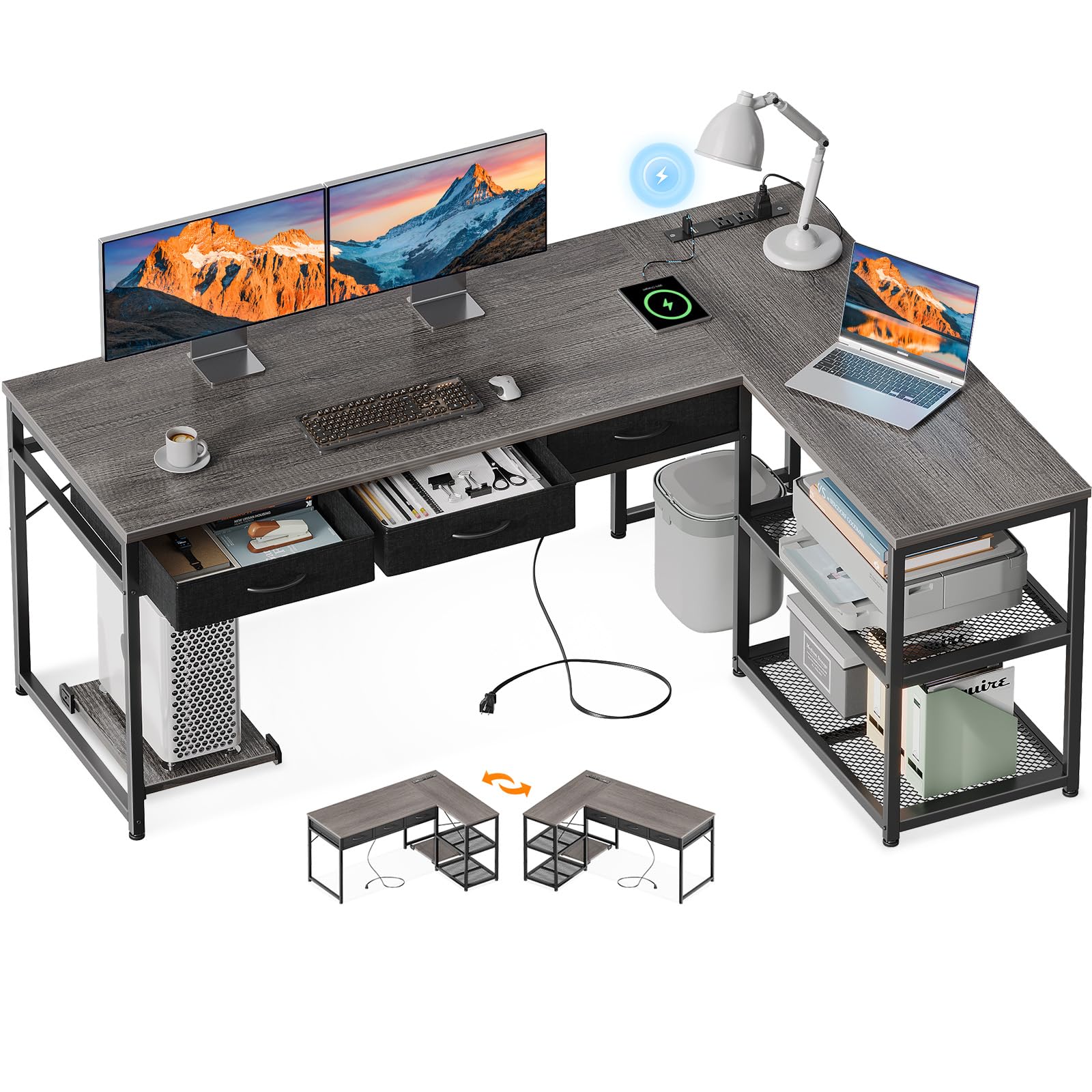 Snapklik.com : AODK 61 Inch L Shaped Computer Desk