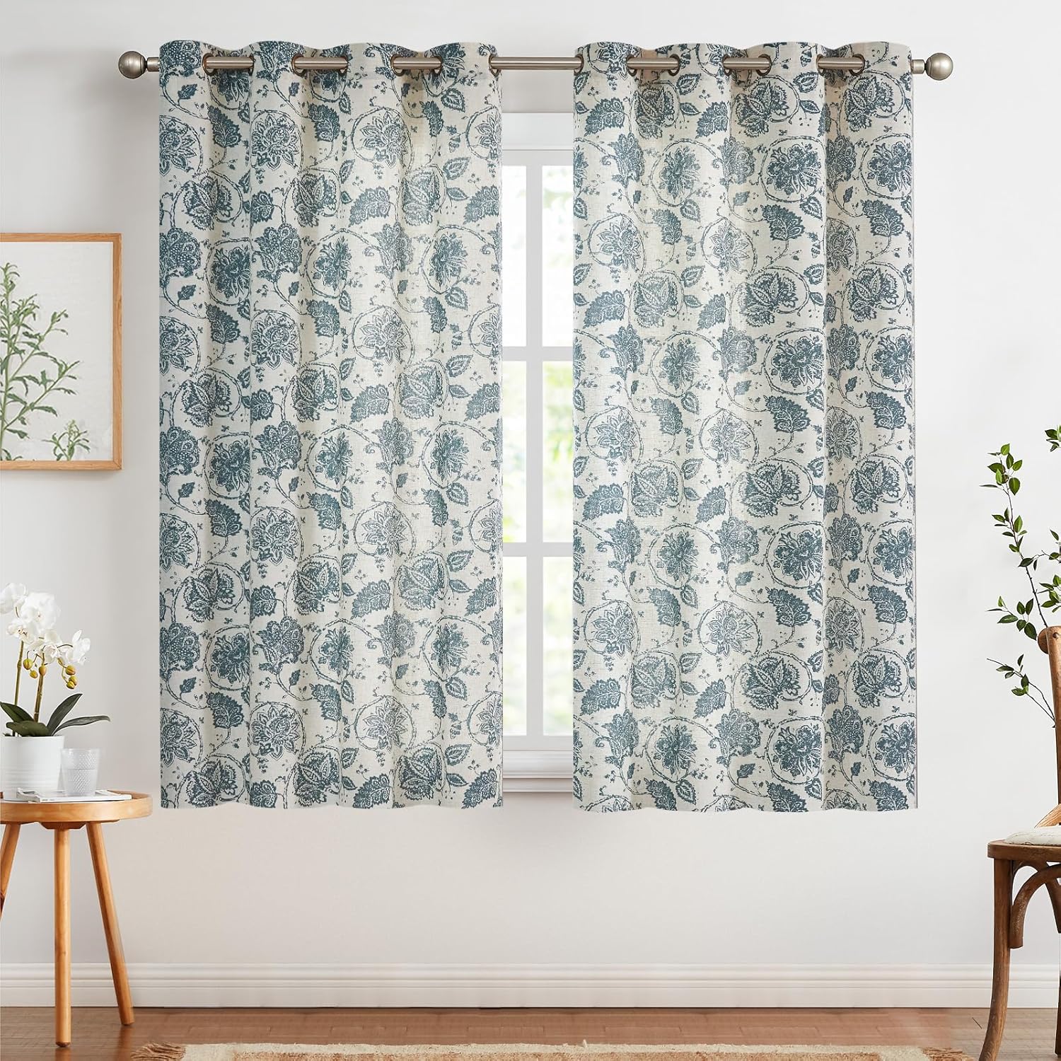 Amazon.com: jinchan Linen Curtains for Living Room, Blue Floral Paisley ...