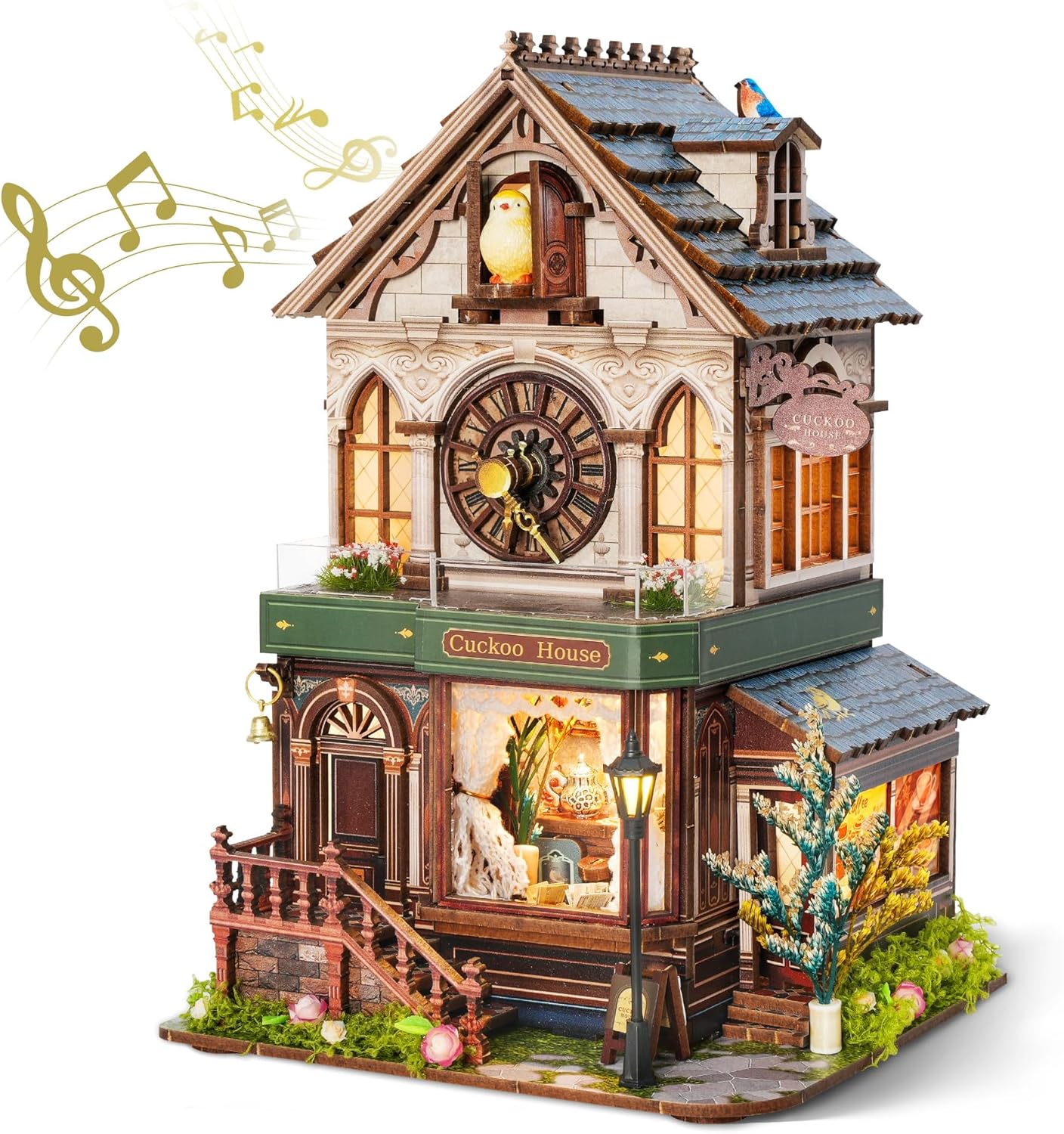 Amazon.com: FUNPOLA 3D Wooden Puzzle Miniature House with Cuckoo Sound ...